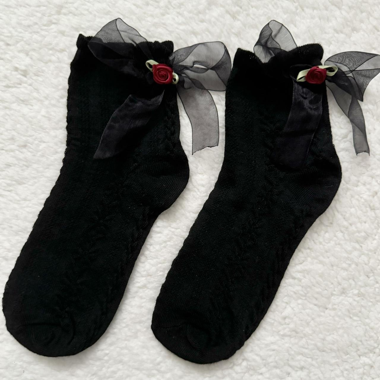 coquette black ruffle socks with big black bows &... - Depop