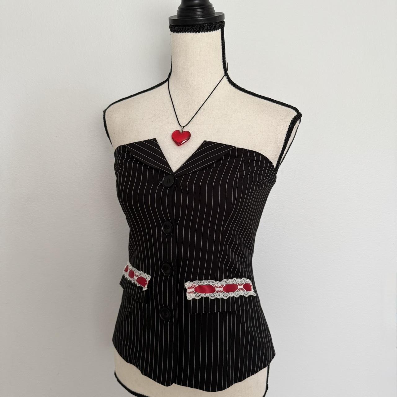 delicate white lace red ribbon black & white striped... | Depop