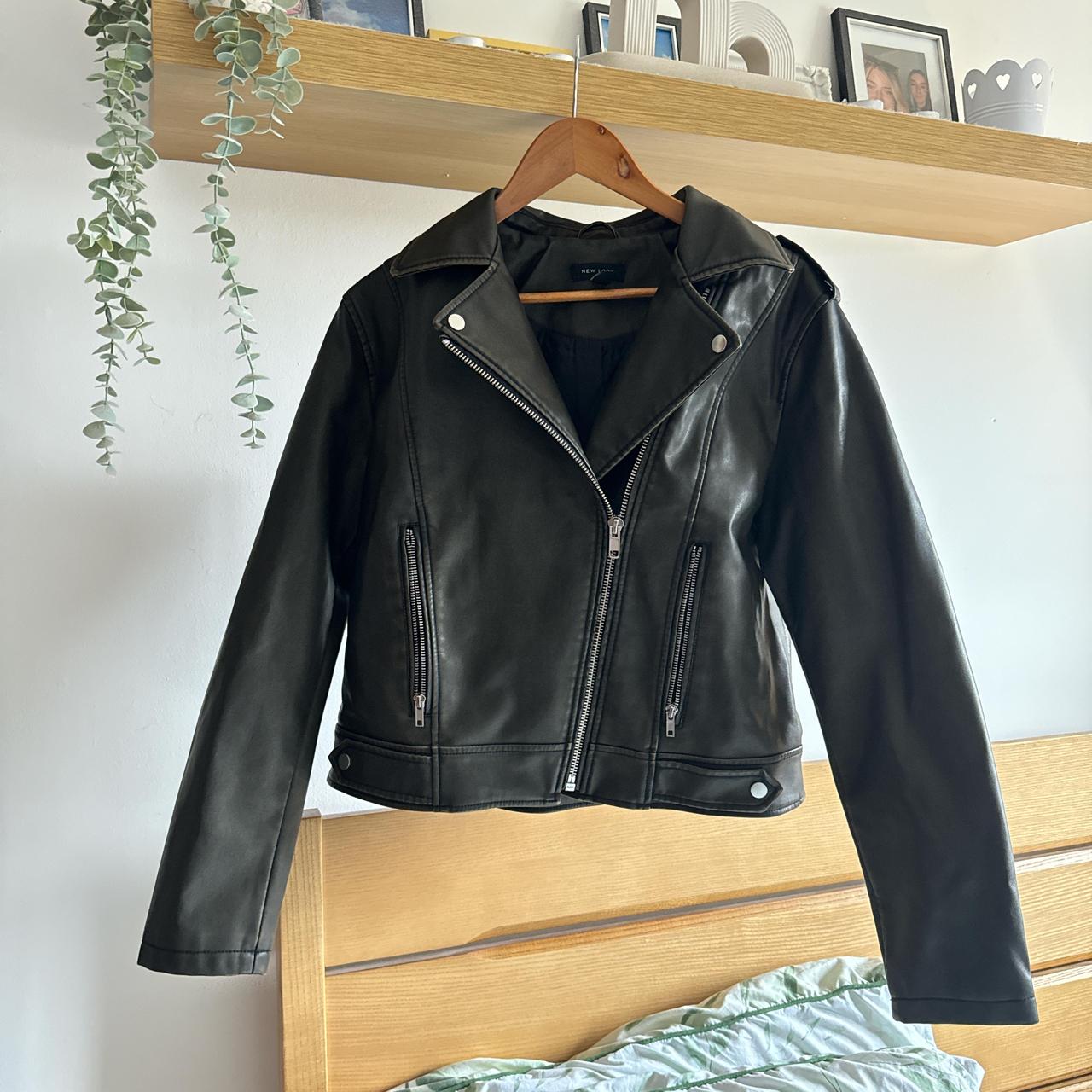 Black/brown biker jacket, size 14. Worn once, in... - Depop