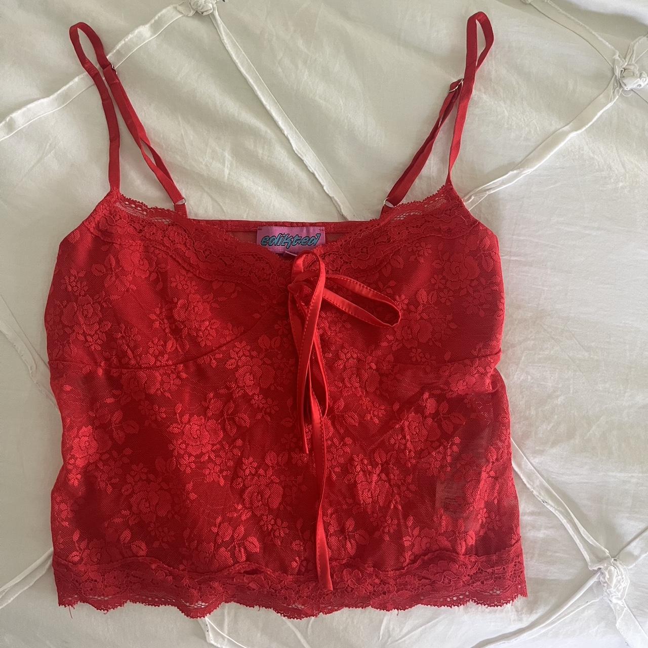 Edikted red lace tank - worn once - size small - in... | Depop
