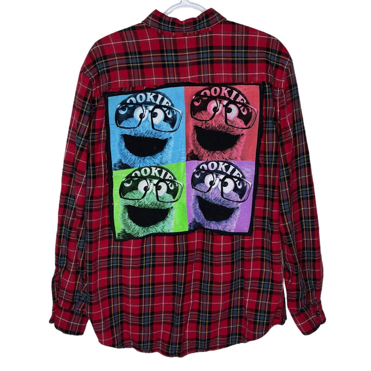 Reworked Red Plaid Patch Flannel Large Cookie... - Depop