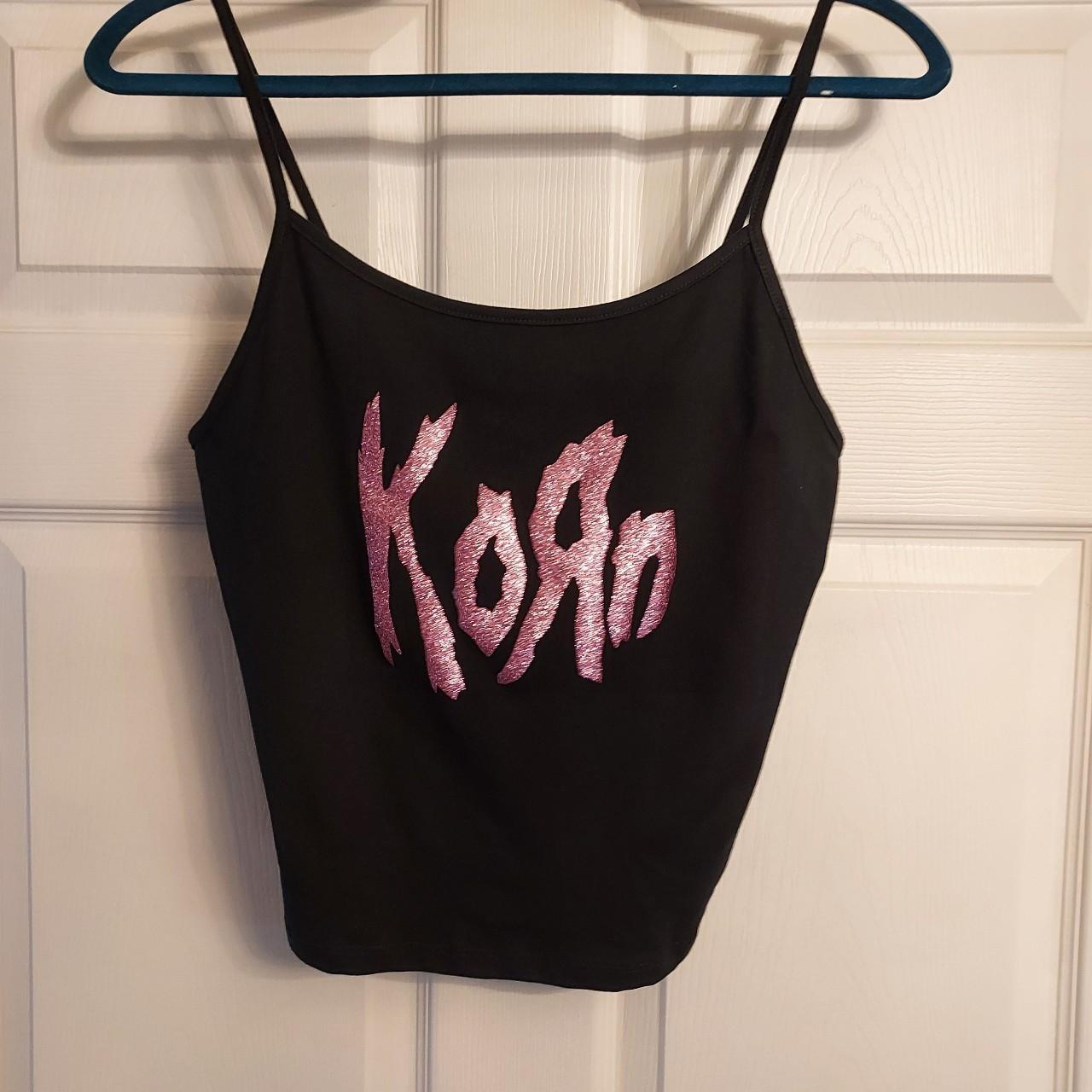 Korn crop top pink glitter vinyl korn tank top korn... | Depop