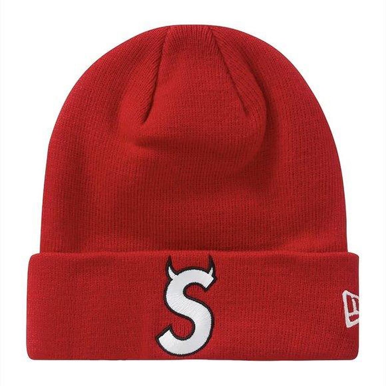 Supreme x new era devil S logo red beanie One... - Depop
