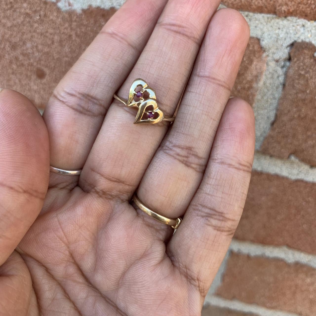 10k Gold Double Heart Ring with Rubies Metal - 10k... | Depop