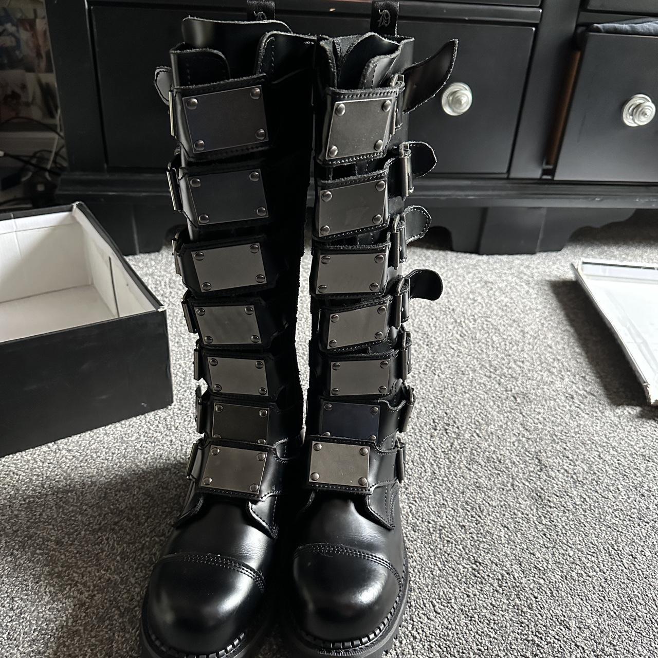 black demonia leather buckle boots comes with... - Depop
