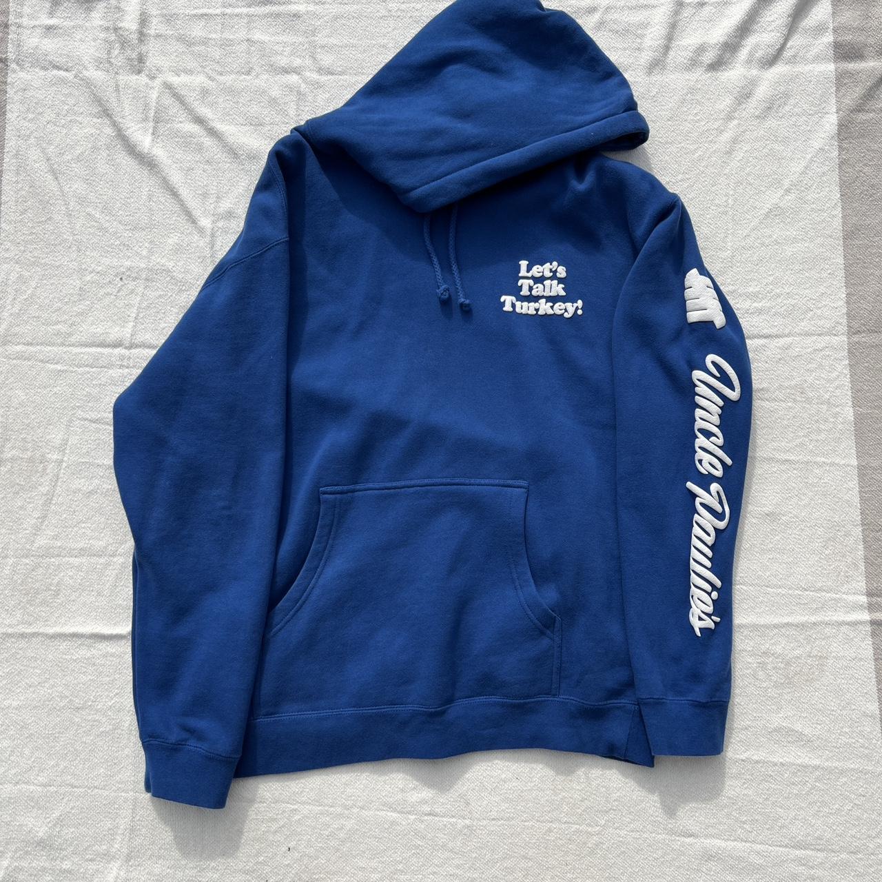 Undefeated Men's Blue and White Sweatshirt | Depop