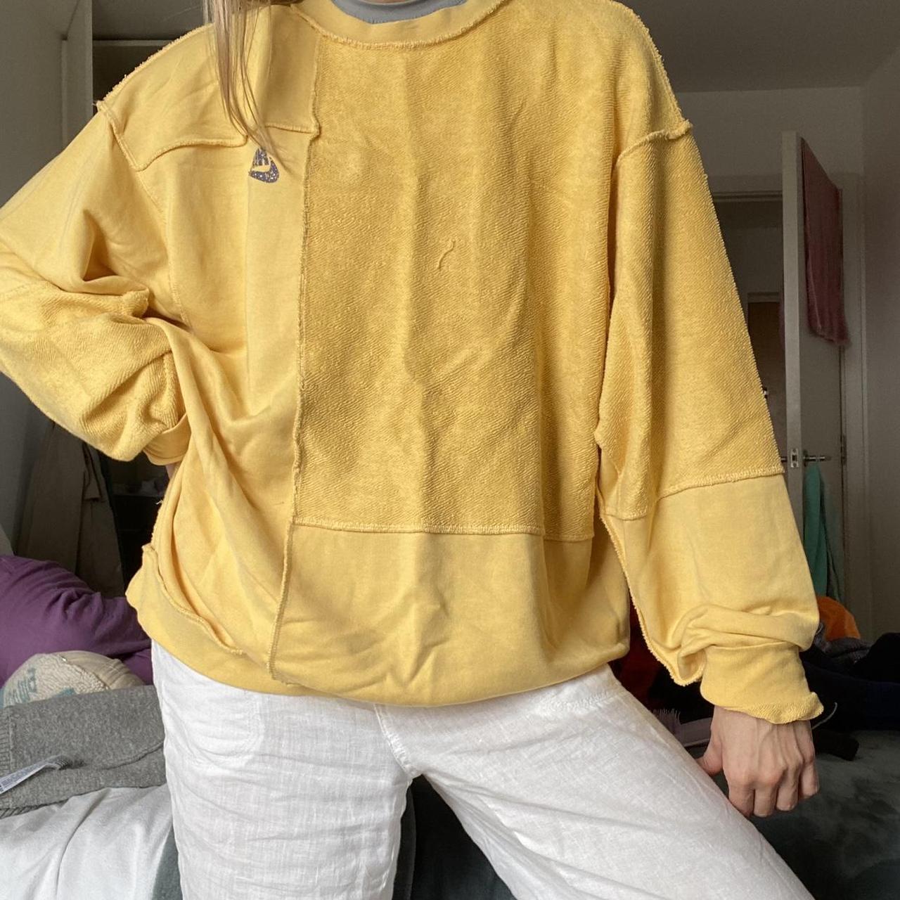 YELLOW TERRY CLOTH PATCHWORK NIKE JUMPER In perfect... - Depop