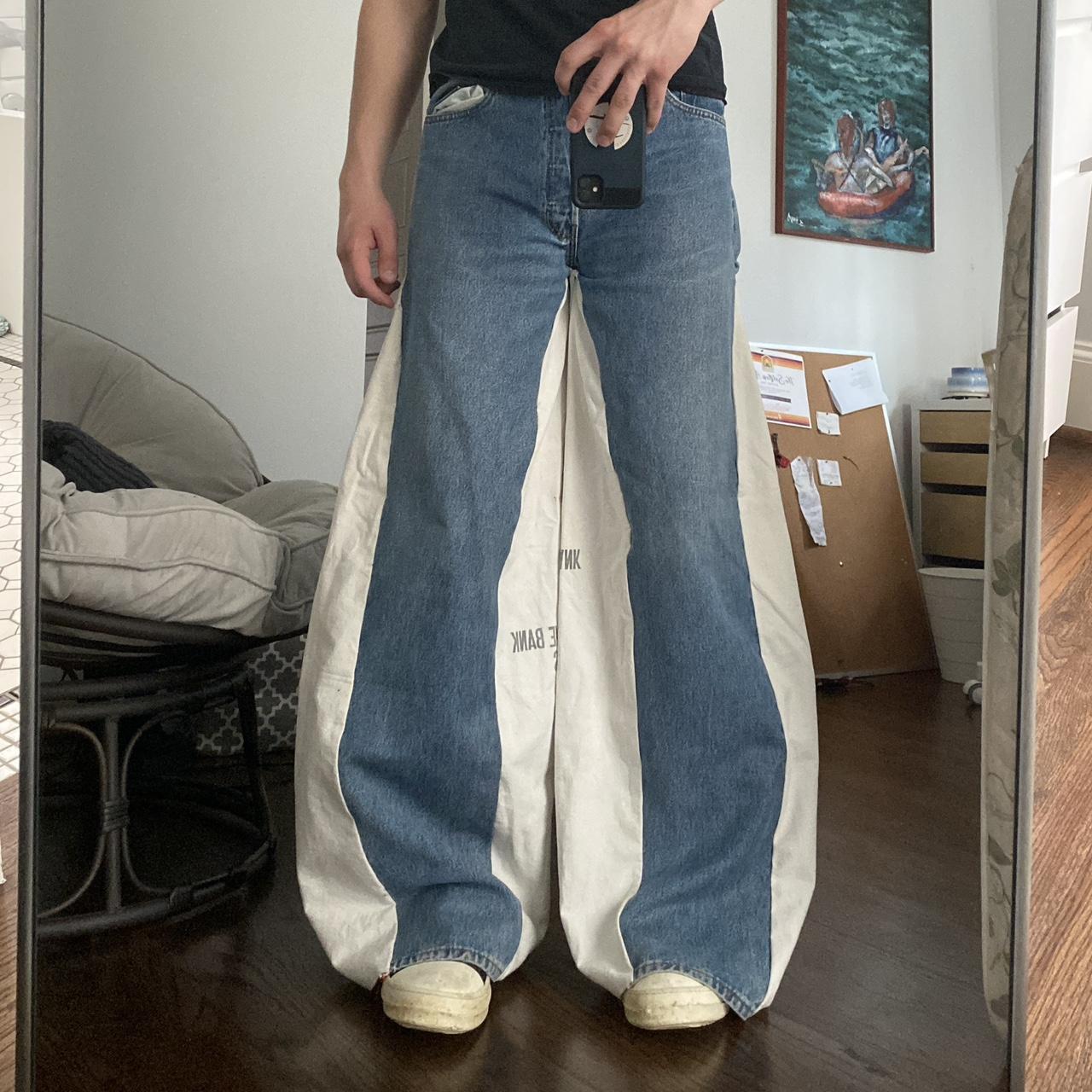 custom wide leg canvas/denim jeans 34x30 national... - Depop