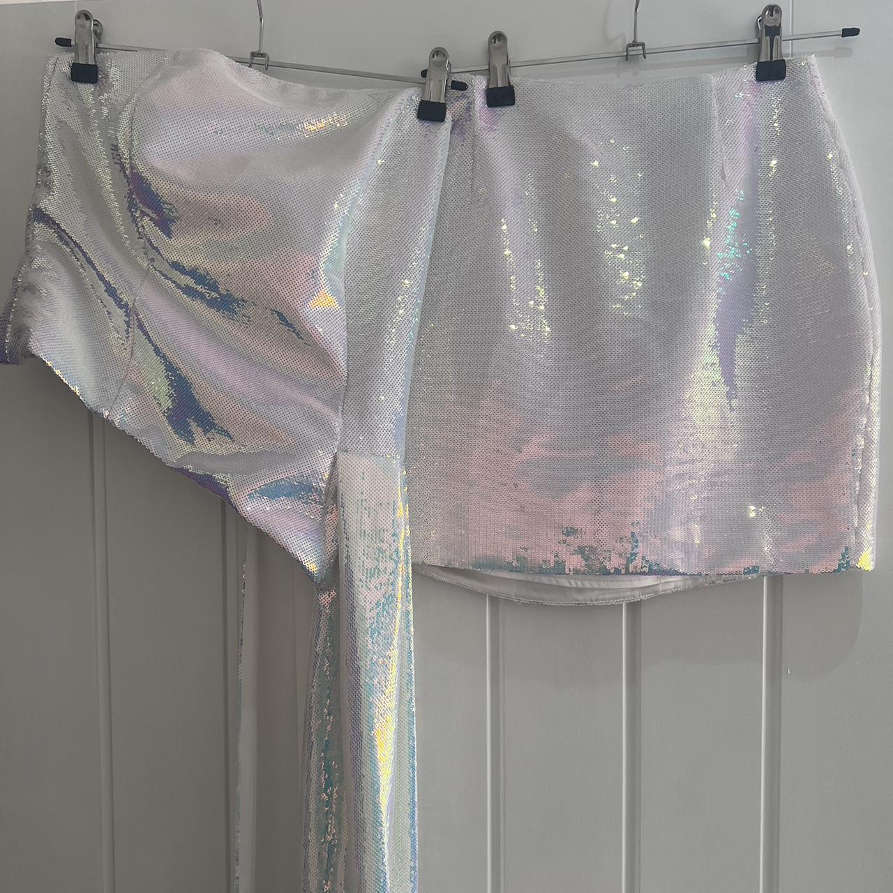 Nadine Merabi Women's White and Pink Dress | Depop