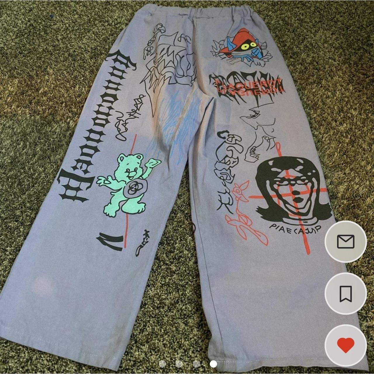 purple edgy graphic pants ♡ size small - medium.... - Depop