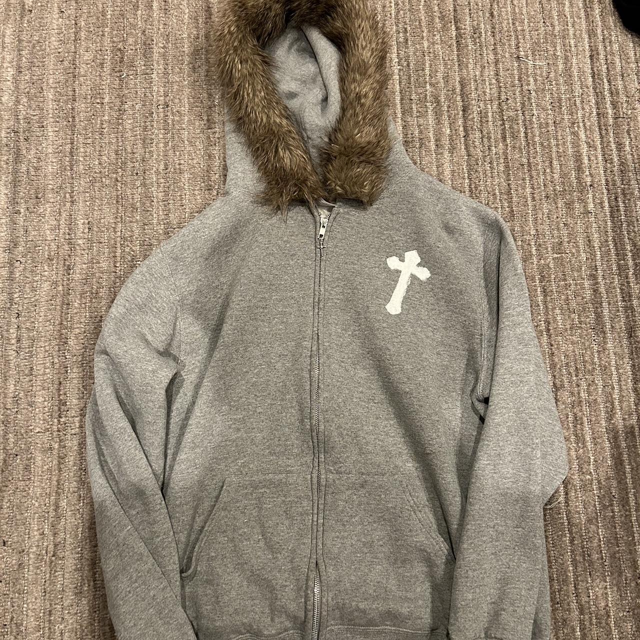 custom fur hood zip up #y2k #emo #lgb - Depop