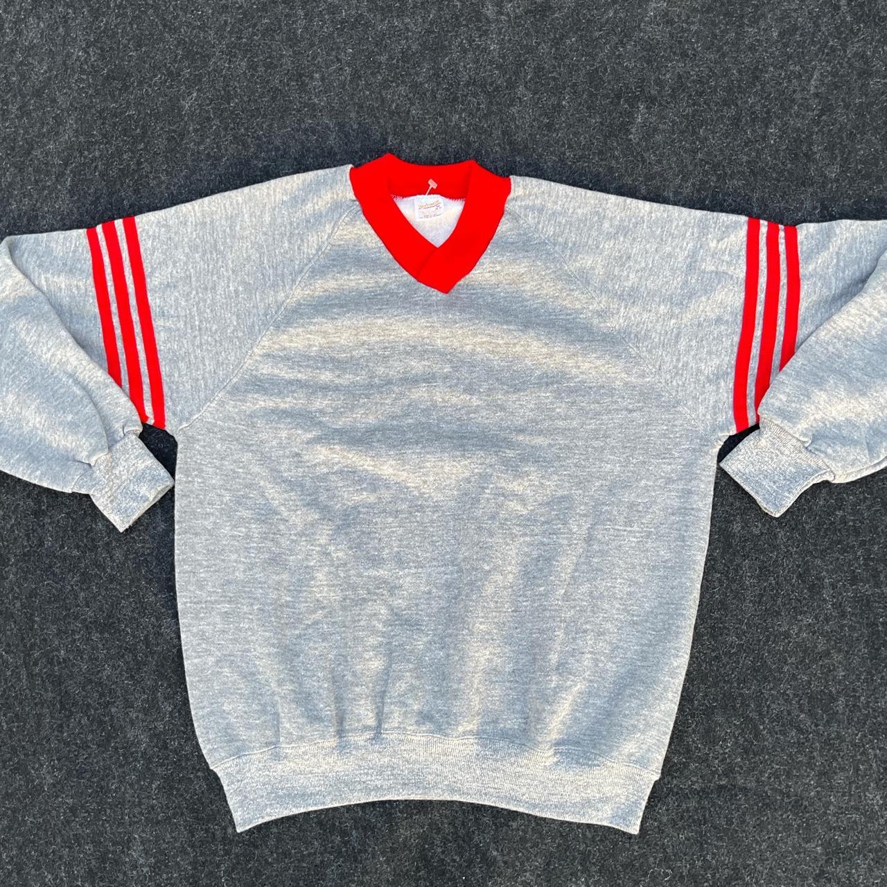 Vintage 70s 80s Sportswear Three-Striped V-neck... - Depop