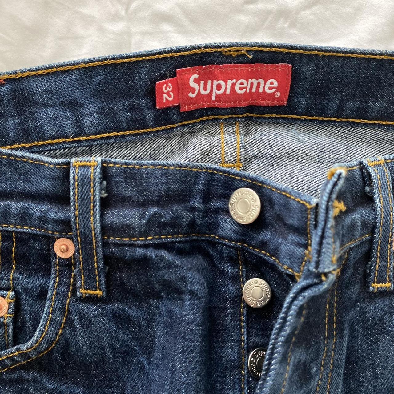 supreme straight leg jeans size 32 worn hanful of... - Depop