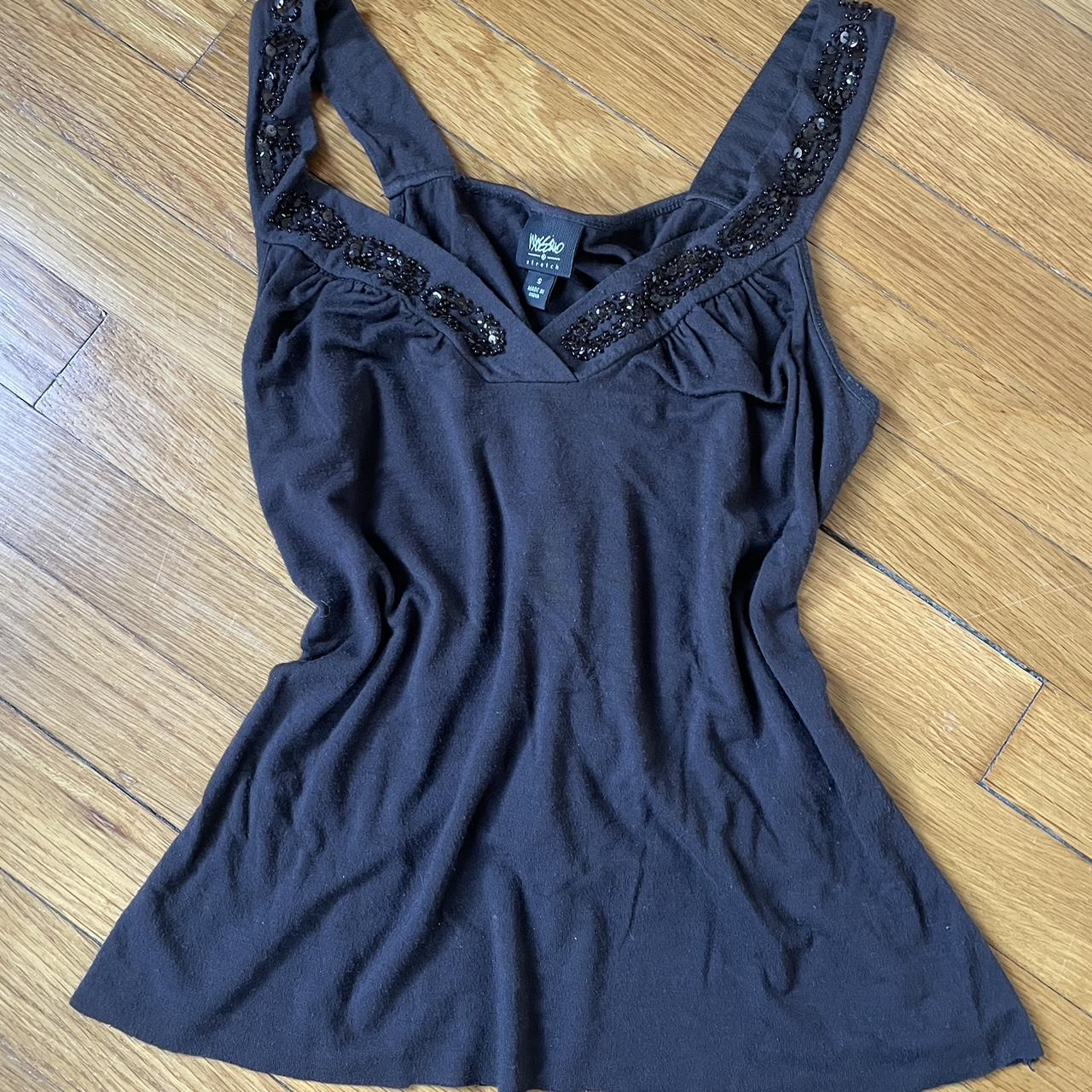 Brown beaded tank top with a nice fit and length - Depop