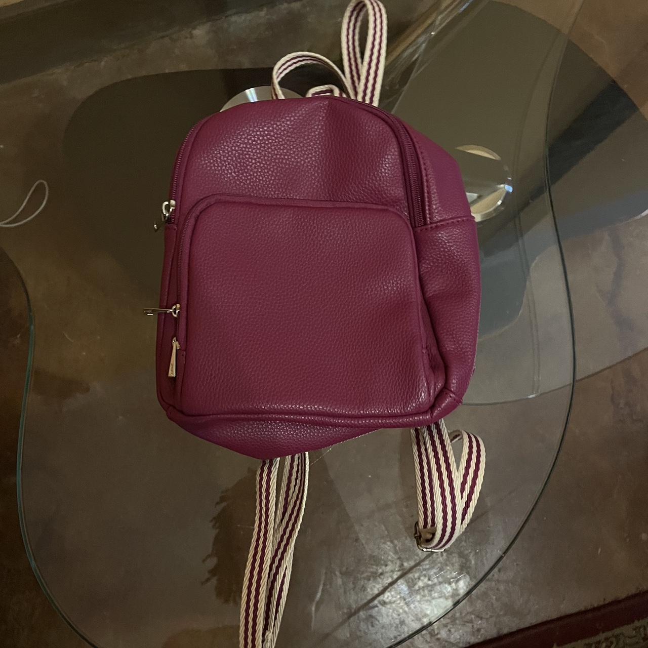small magenta pink backpack white stipe straps 2... - Depop