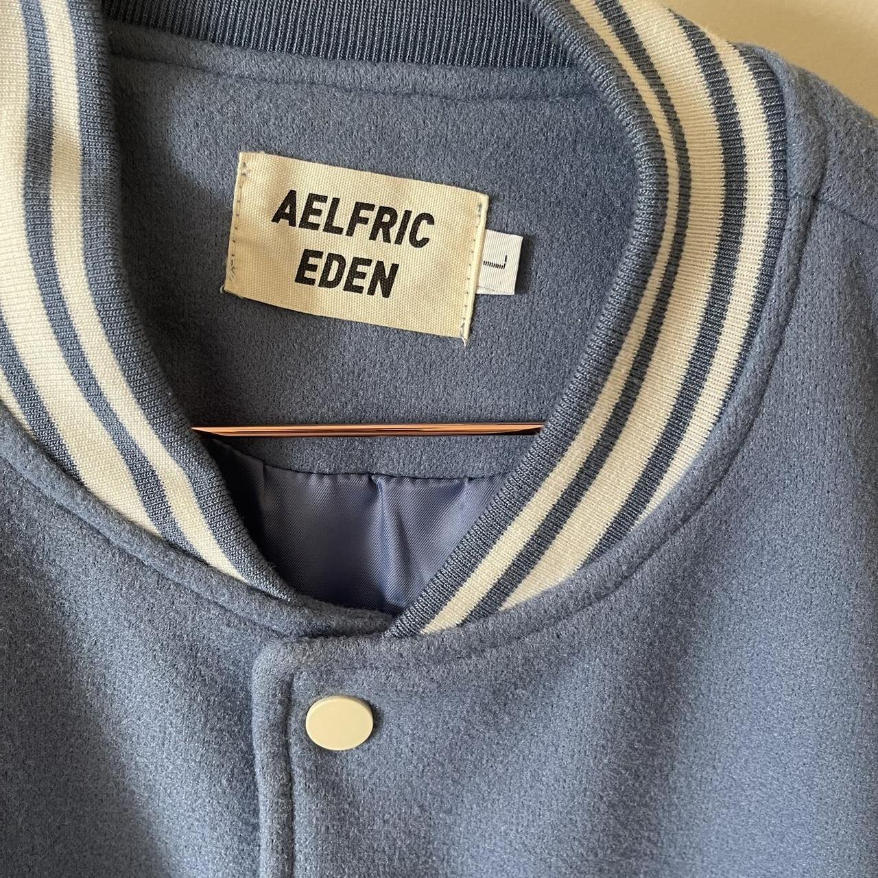 Aelfric Eden varsity jacket in blue and beige Bought... - Depop