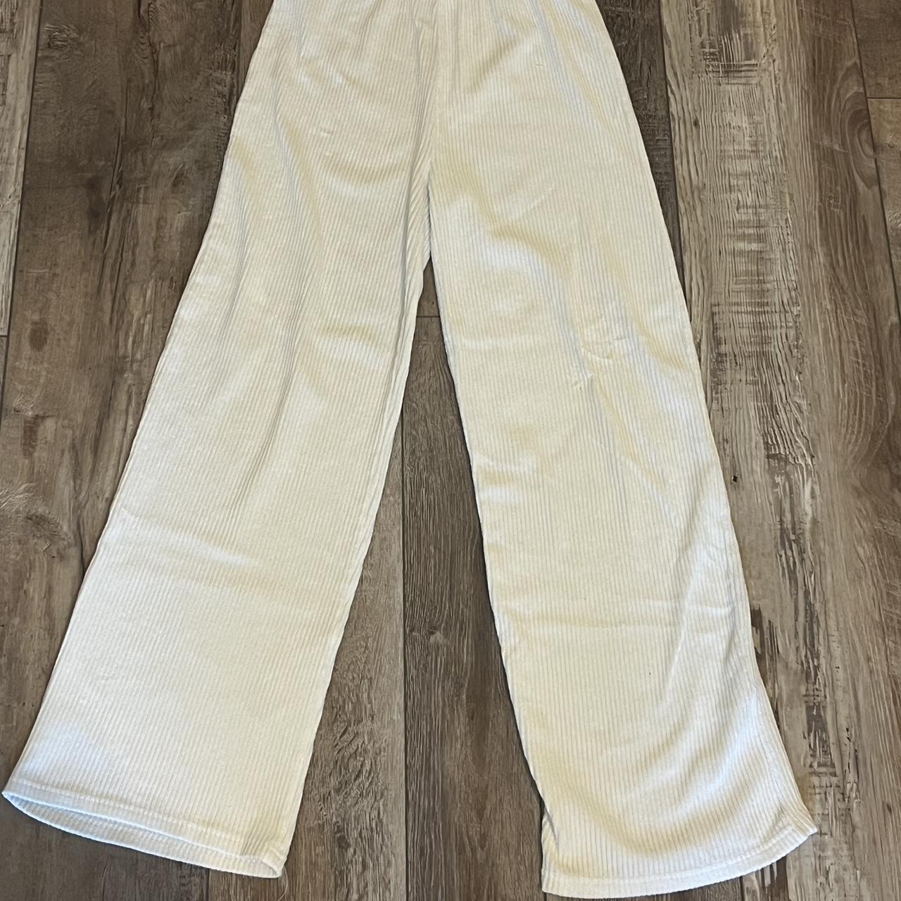 white ribbed uncuffed pants (not brandy. thrifted) - Depop