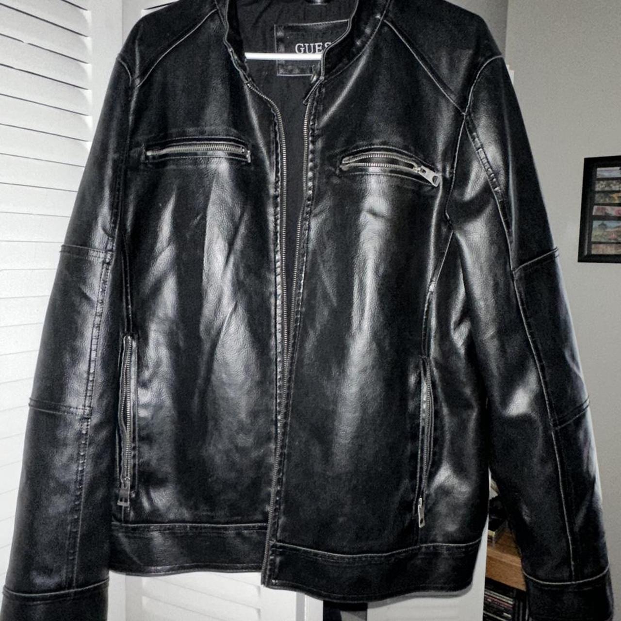 Black leather jacket with a relaxed fit... | Depop