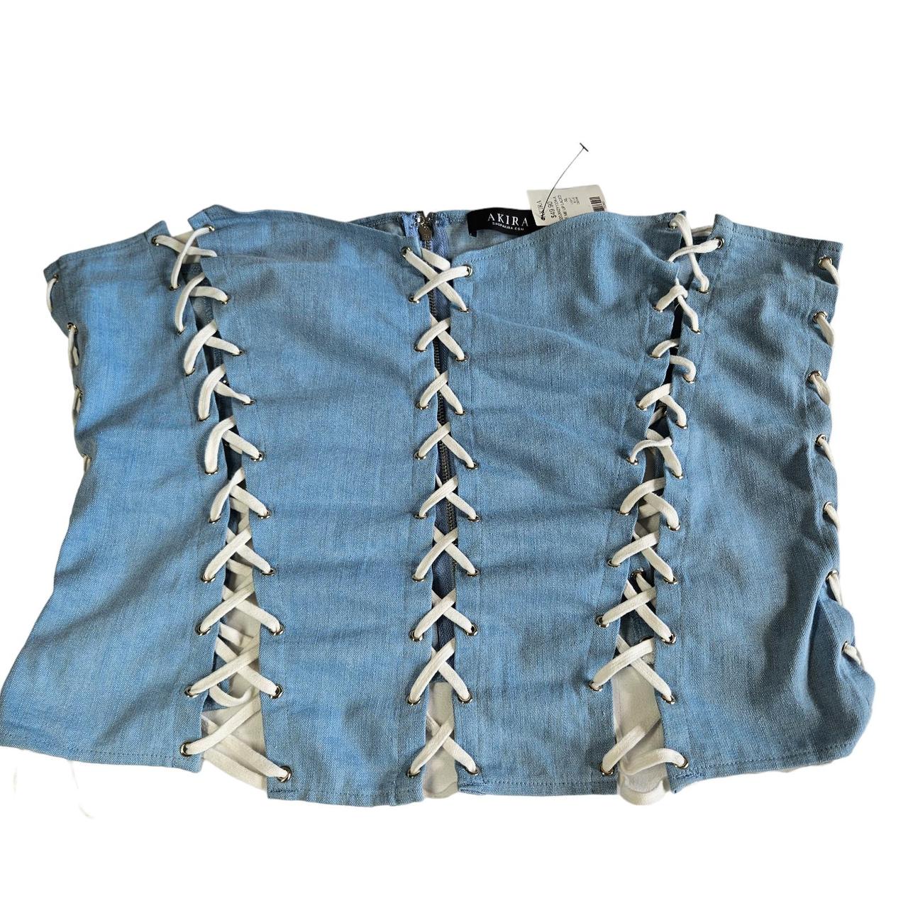 AKIRA Tie Me Up Laced Denim Corset Size: 2XL Color:... - Depop