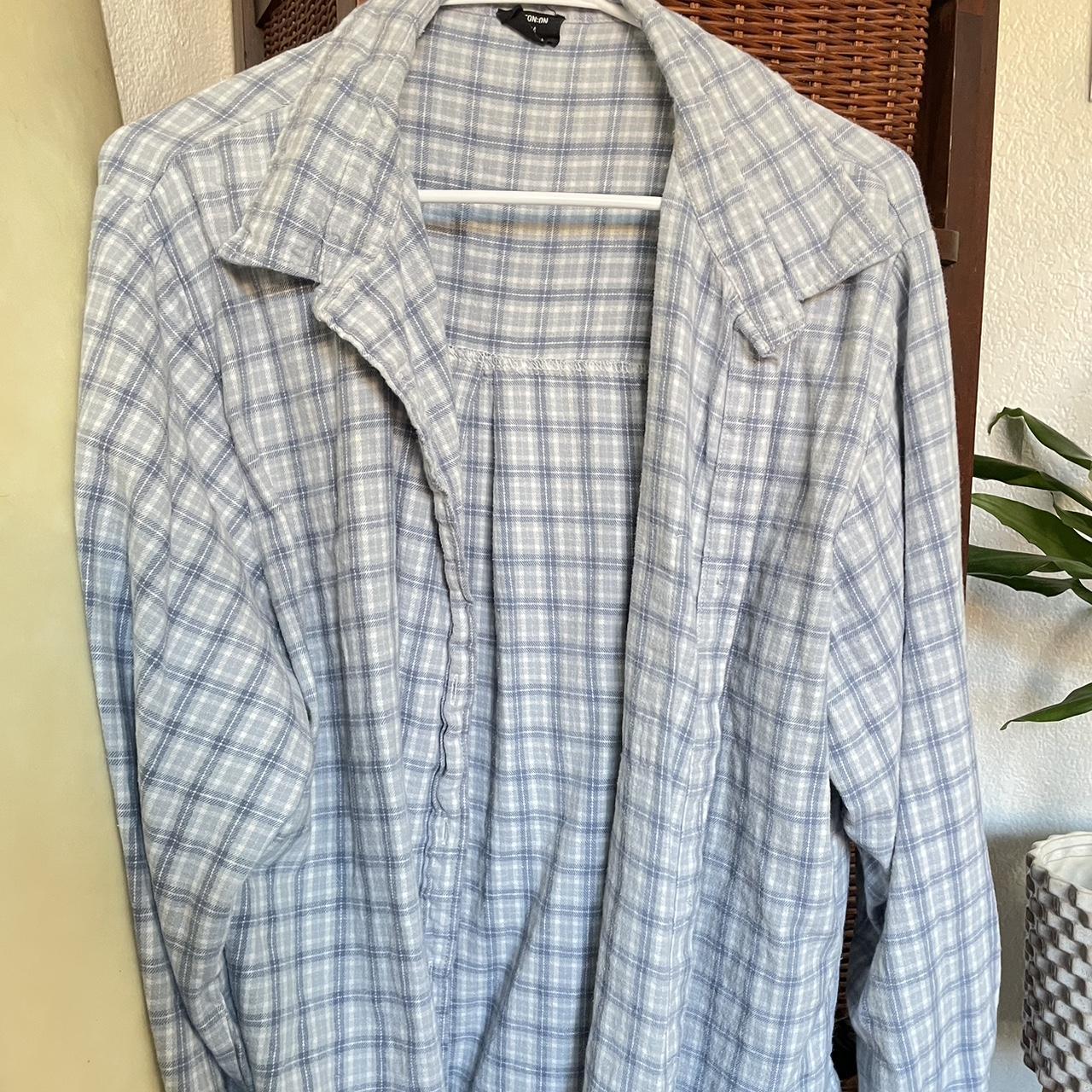light blue oversized flannel! size M but fits L... - Depop