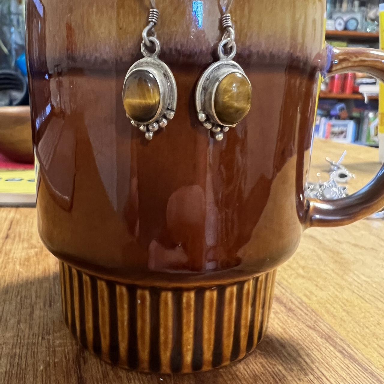 Sterling silver tigers eye earrings - Depop