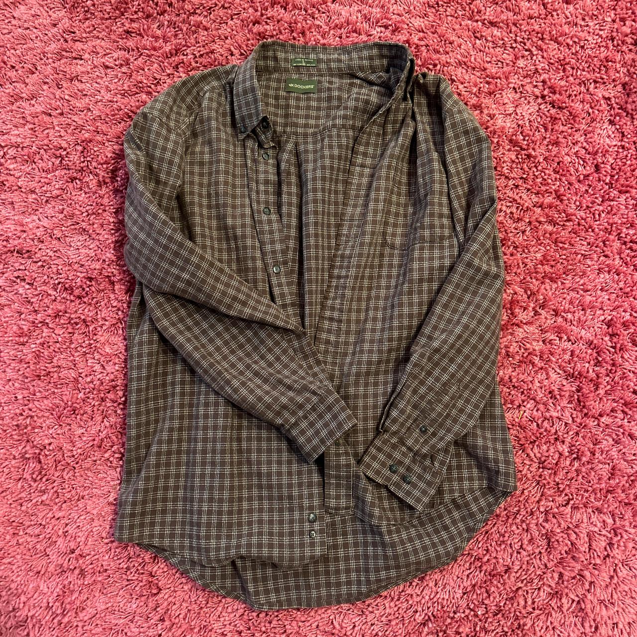 Large Brown Dockers Flannel #fall - Depop