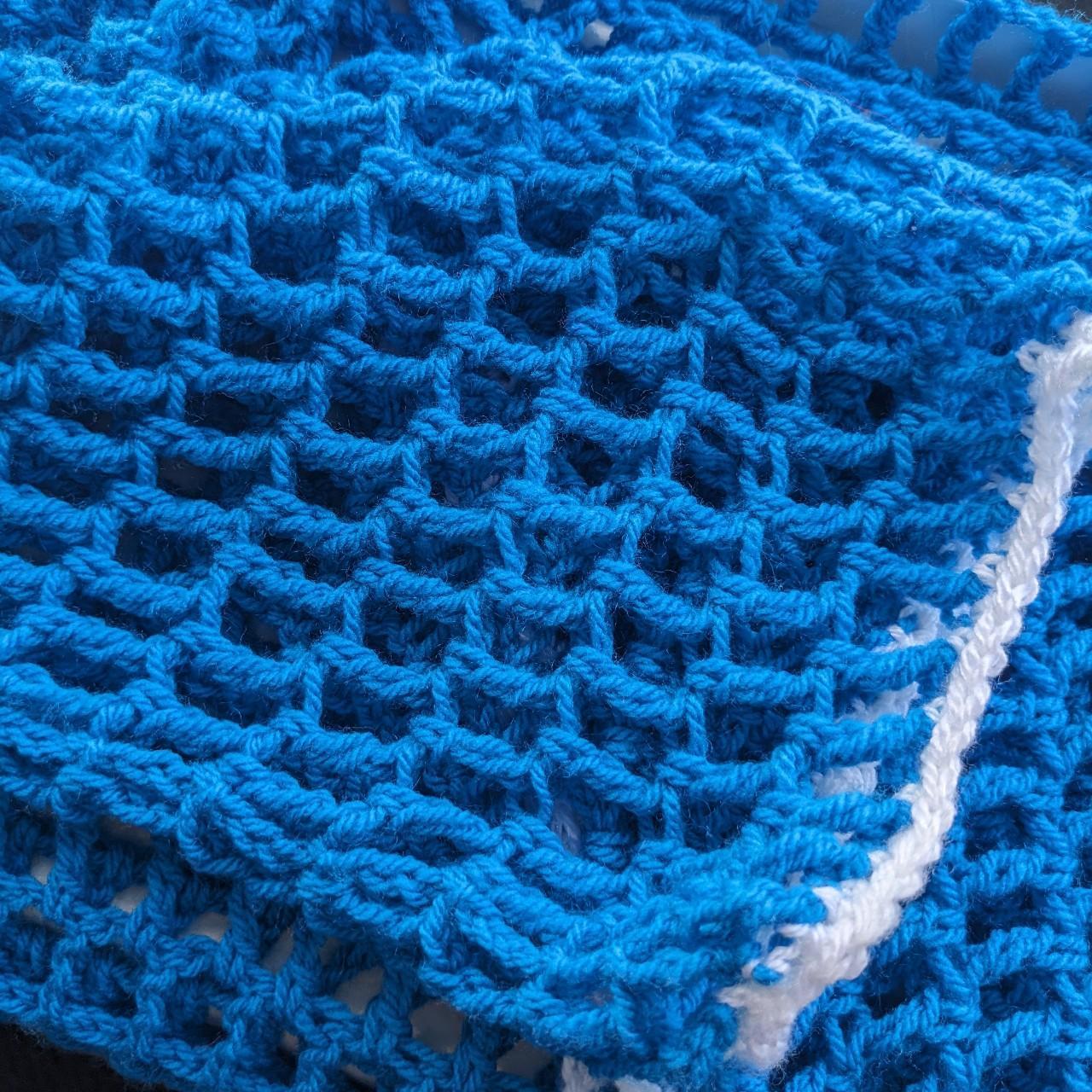 handmade bright blue baggy mesh top featuring a wide... - Depop