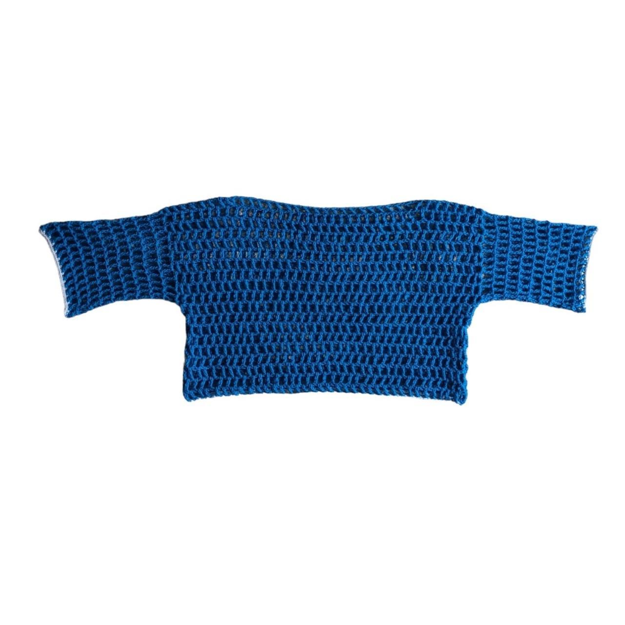 handmade bright blue baggy mesh top featuring a wide... - Depop