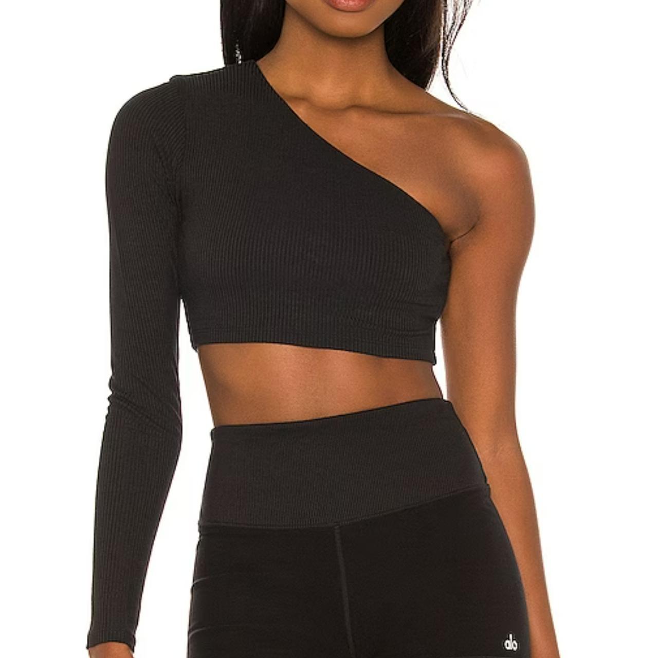 Alo Yoga Ribbed WaveCrop Long Sleeve - Black Size... - Depop