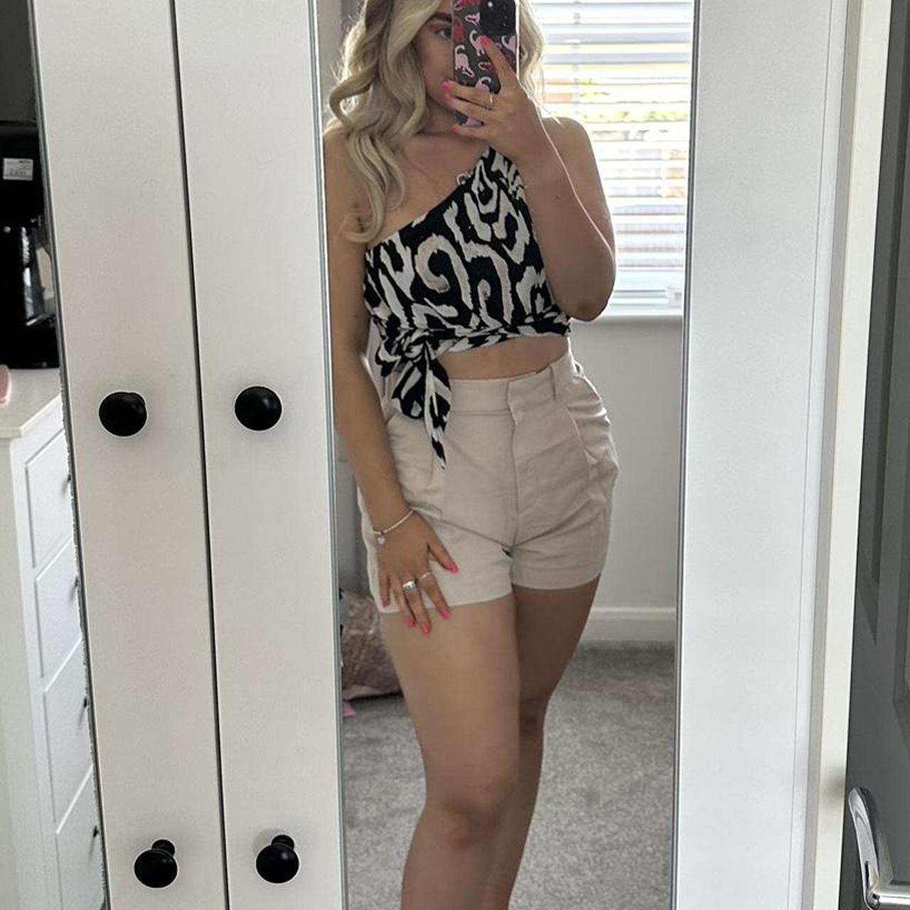 Handm One Shoulder Leopard Print Chiffon Style Top Tie Depop