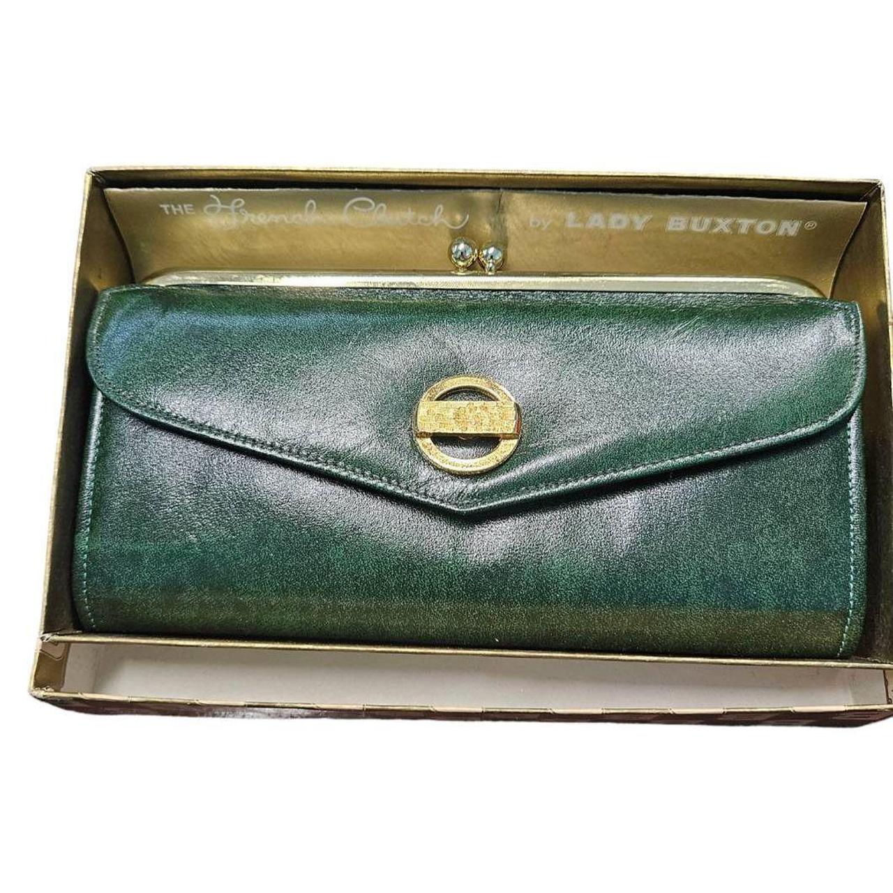 Vintage in the box Buxton green leather wallet with... - Depop