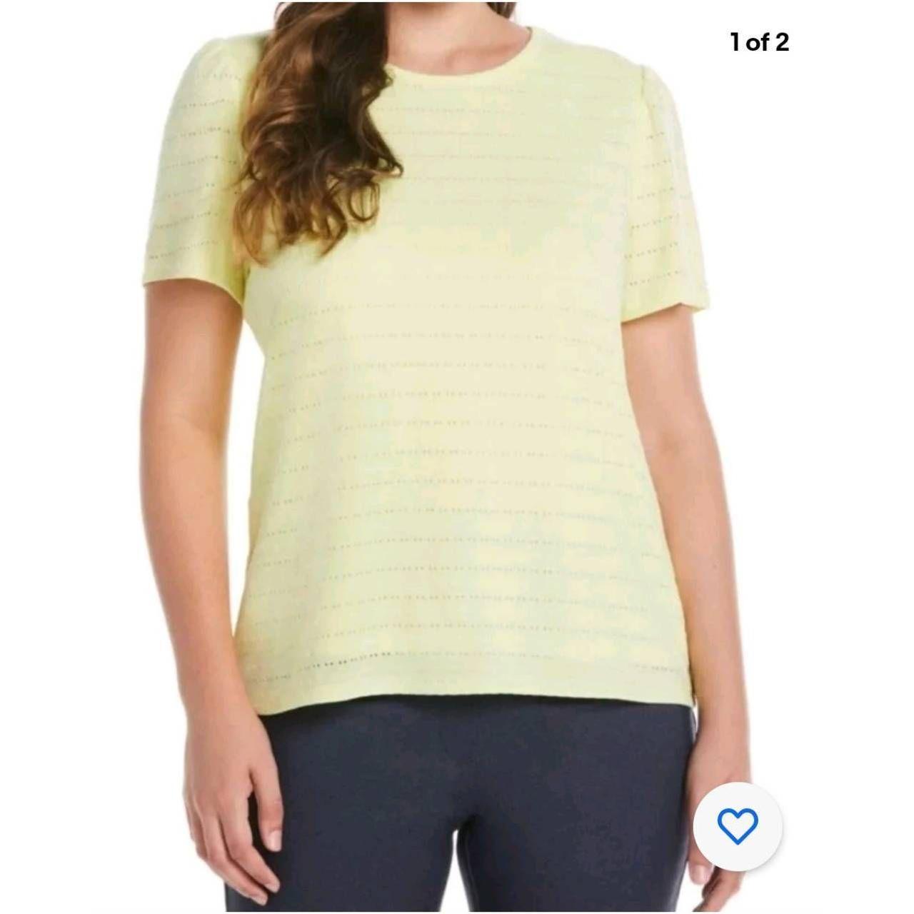 Rafaella pale lime yellow Eyelet blouse, short... - Depop