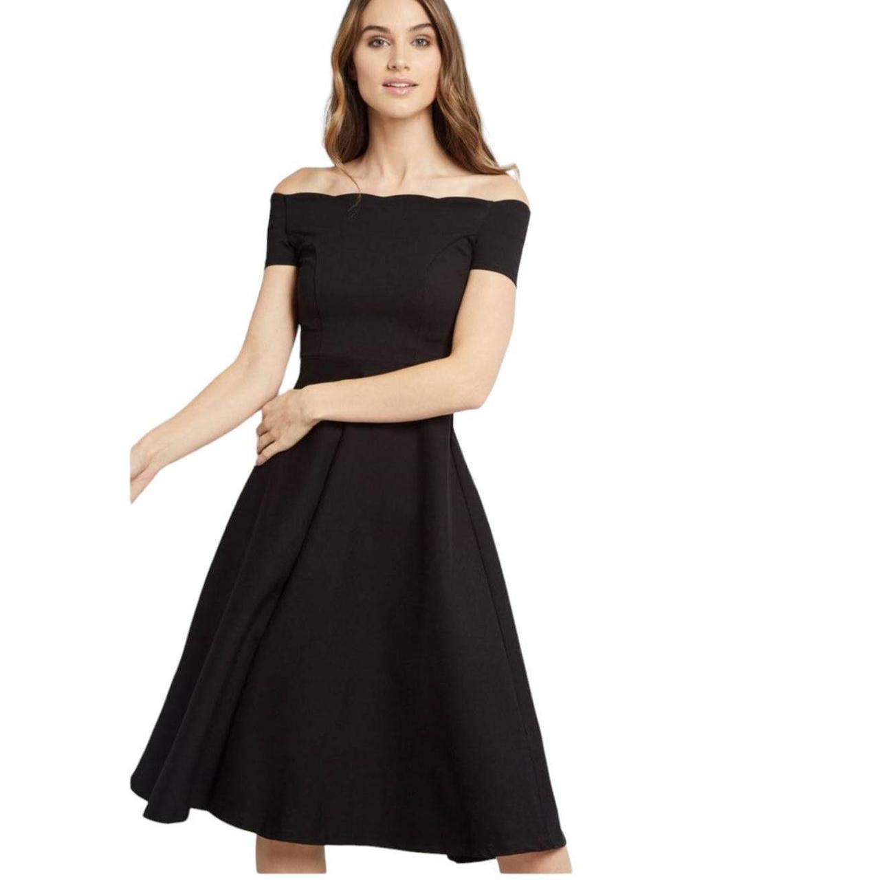 Modcloth black Scalloped off shoulder fit and flare... - Depop