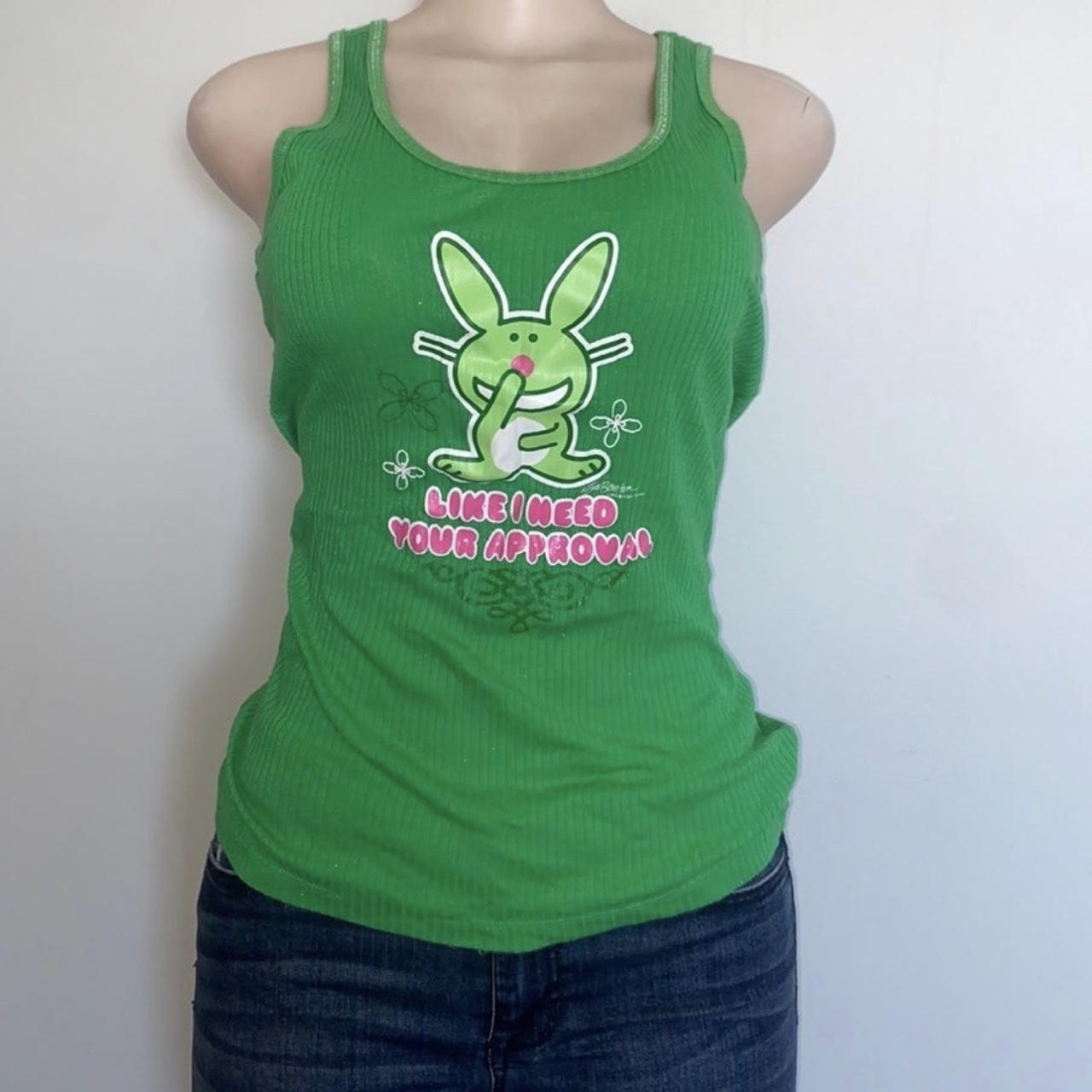 Happy Bunny vintage Green Tank top size juniors xl - Depop
