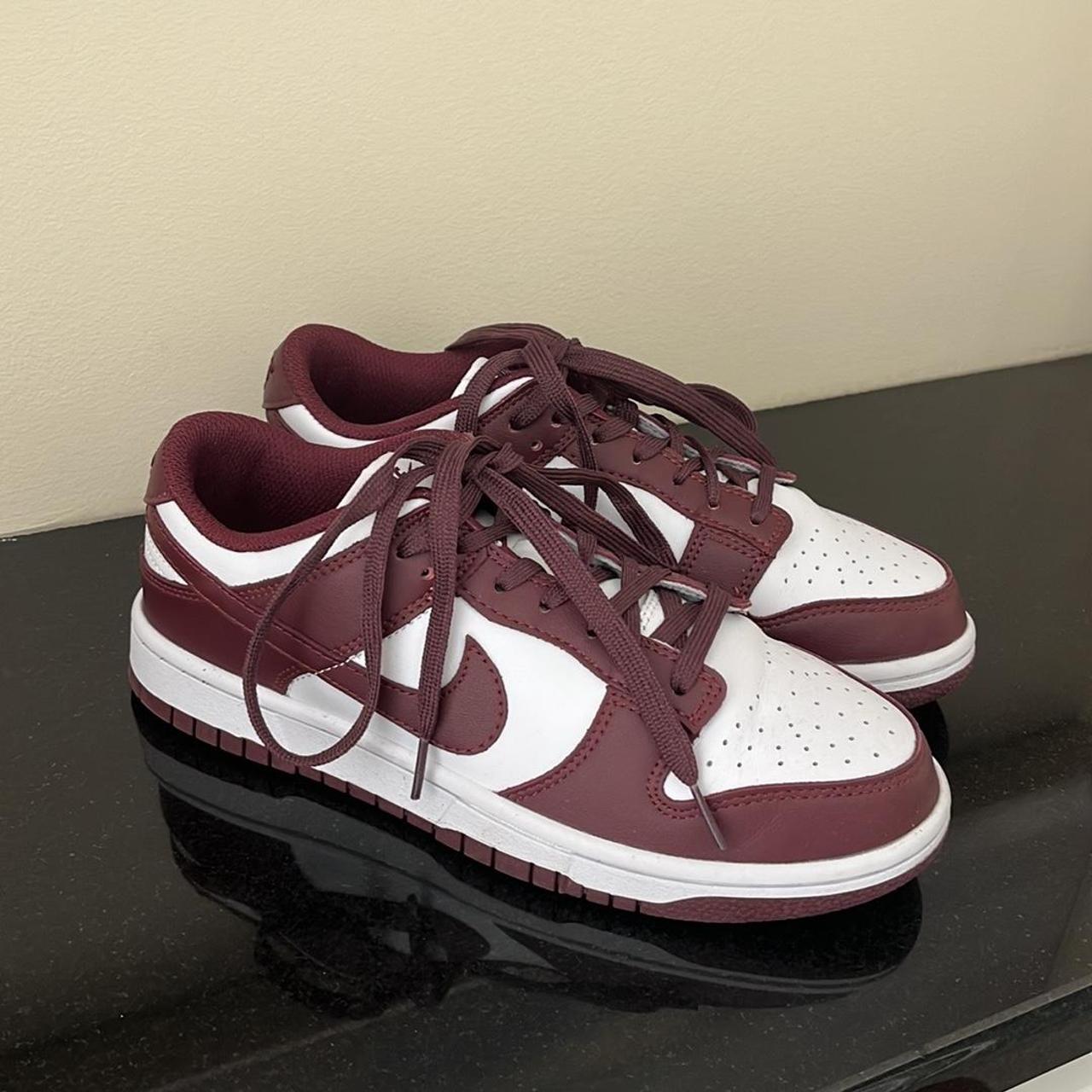 Nike Women's Burgundy and White Trainers | Depop