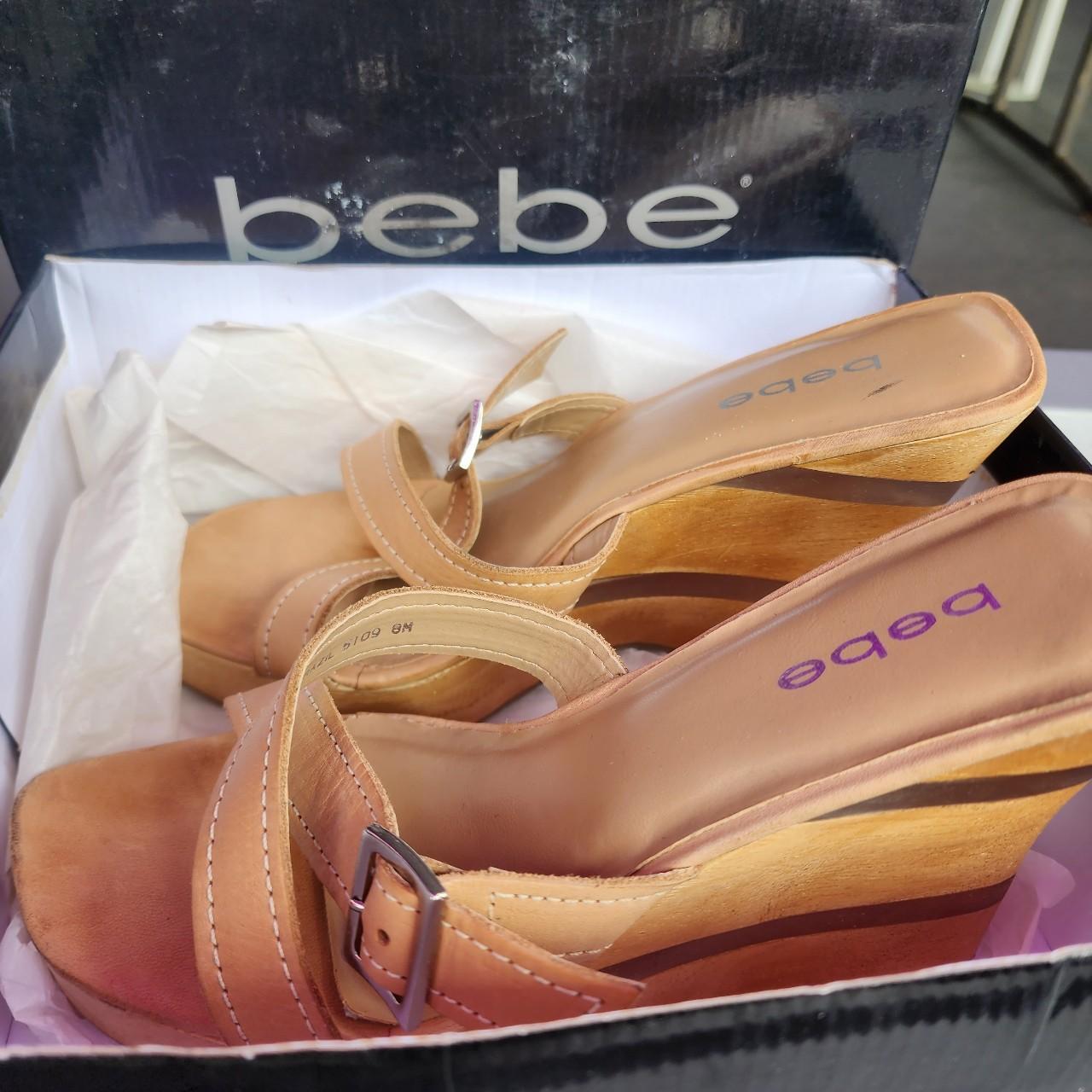 Vintage y2k BEBE wooden wedges size 8 preowned in... - Depop