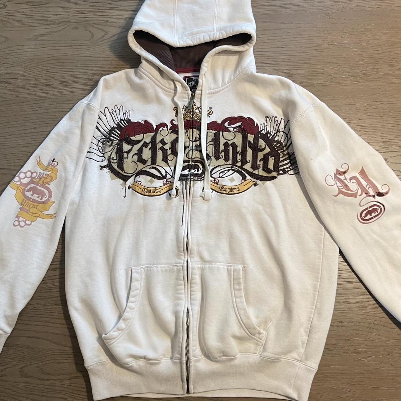 CRAZY RARE ECKO UNLTD ZIP UP HOODIE WITH CRAZY... - Depop