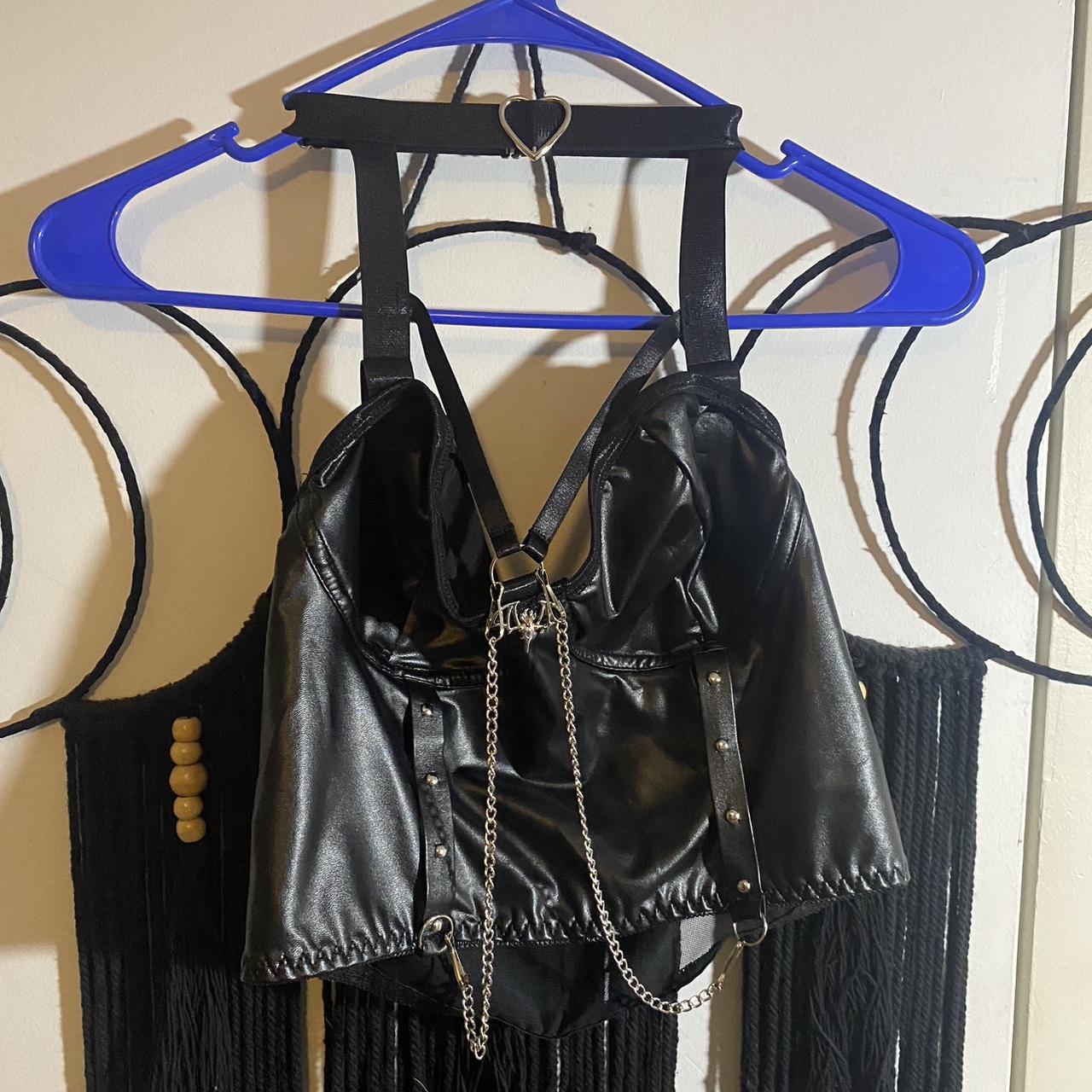 PVC croptop with bat details Size M - Depop