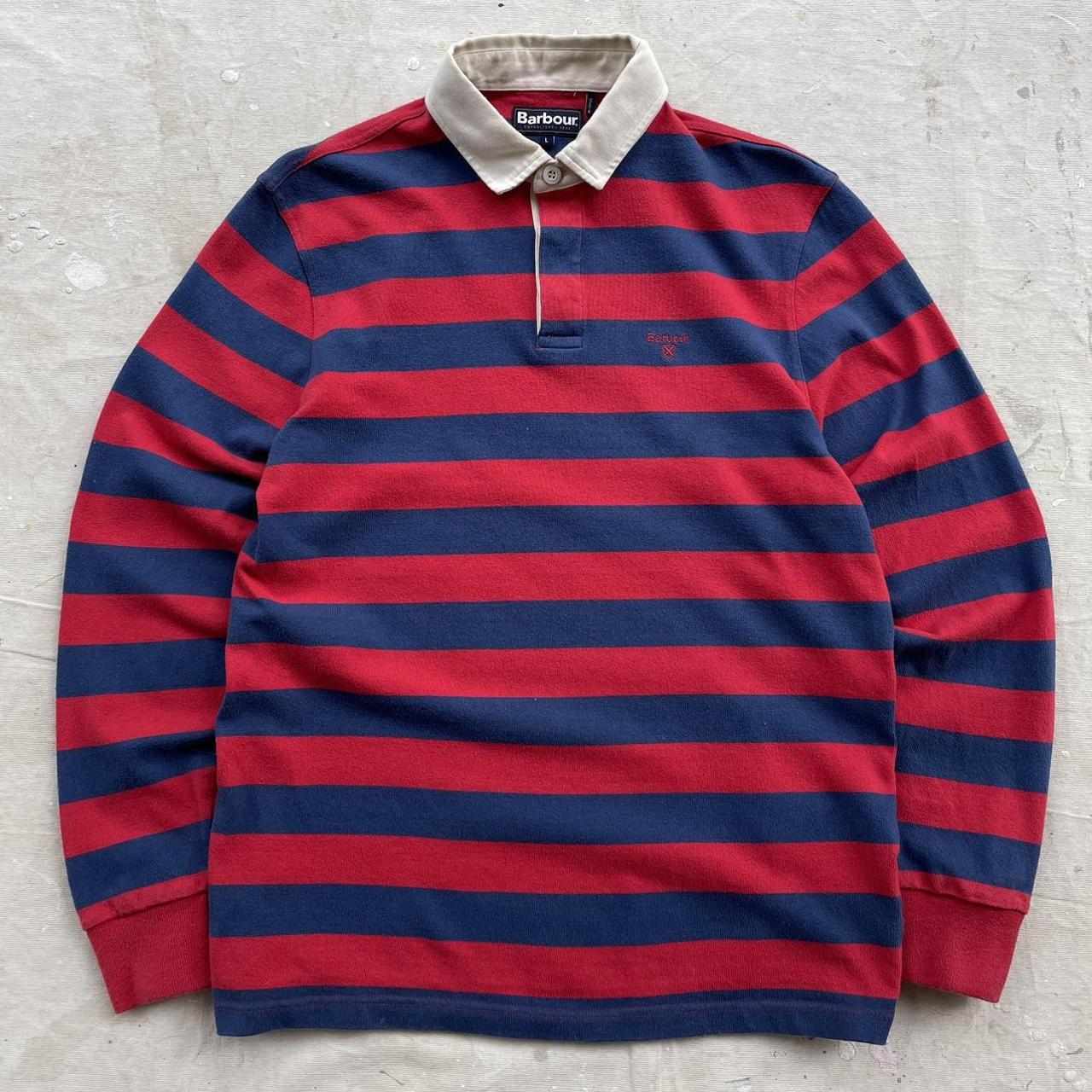 Barbour Striped Rugby Shirt. Great condition. Large. - Depop