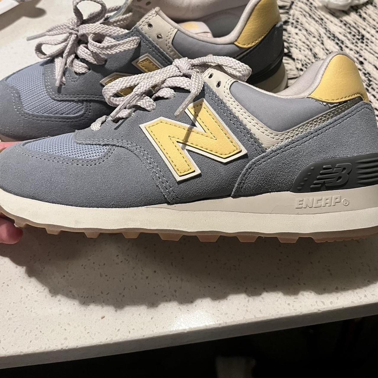 New Balance 574 light blue and yellow - Wmns 6 - Depop