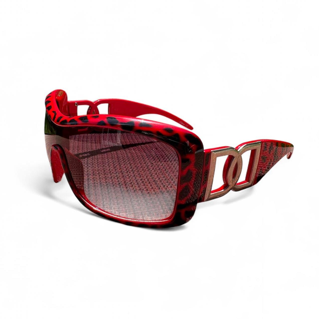 early 2000s red oversized cheetah print sunglasses... | Depop