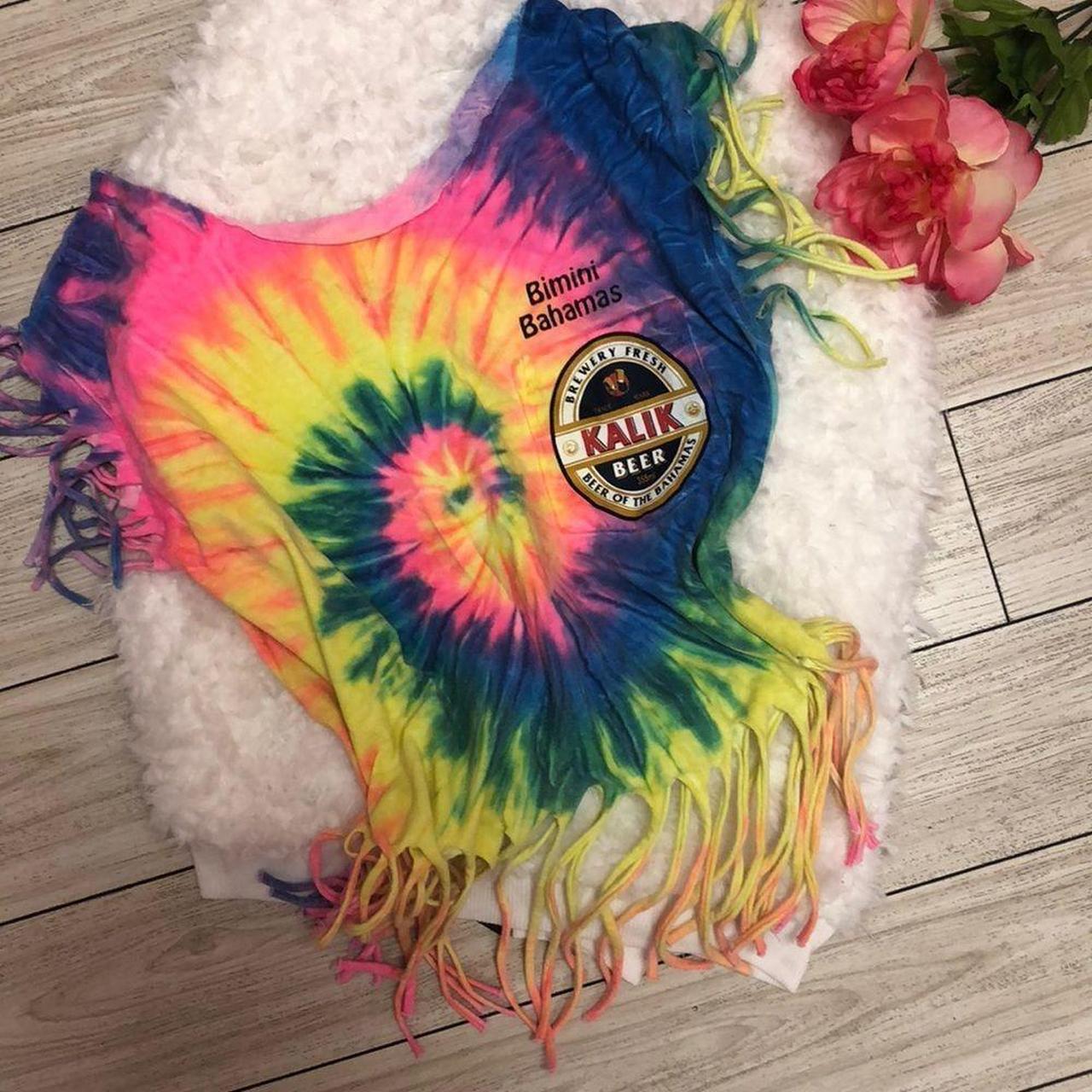 Kalik Bimini Bahamas tie dye Fringe cropped T-shirt.... - Depop