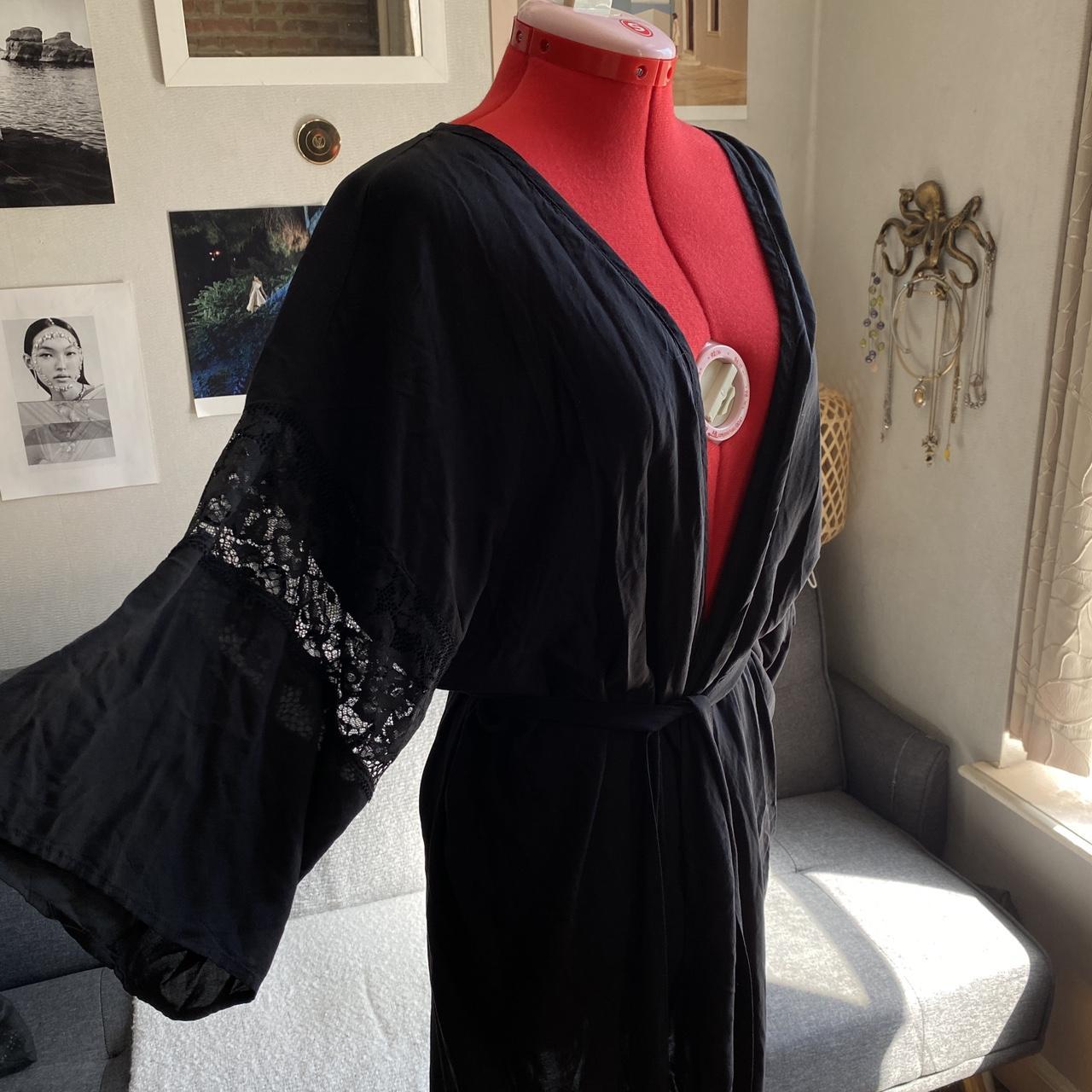 🥻 Adore Me Black cotton robe 🥻Lace on the... - Depop