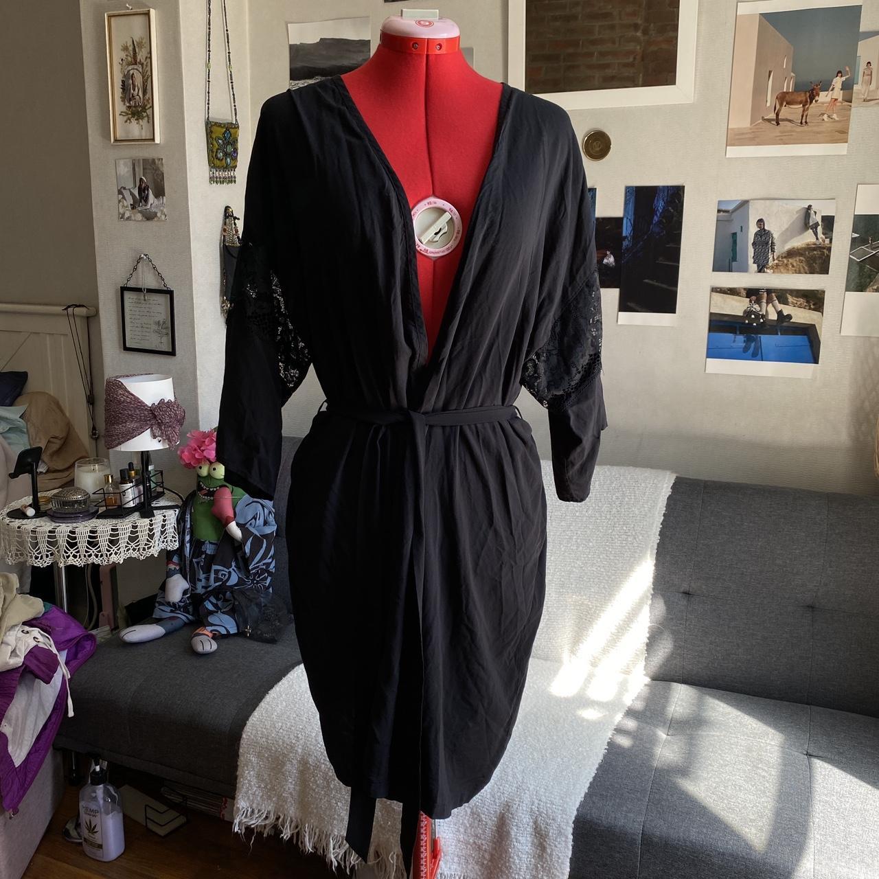 🥻 Adore Me Black cotton robe 🥻Lace on the... - Depop