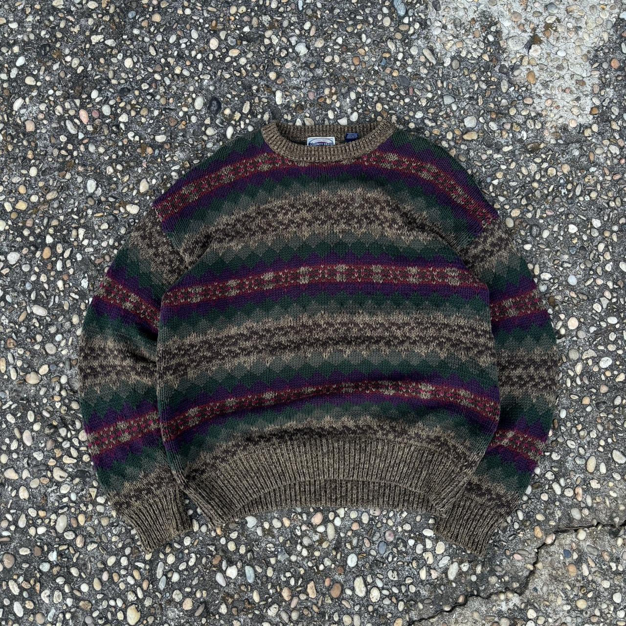 Vintage Patterned grandpa sweater... - Depop