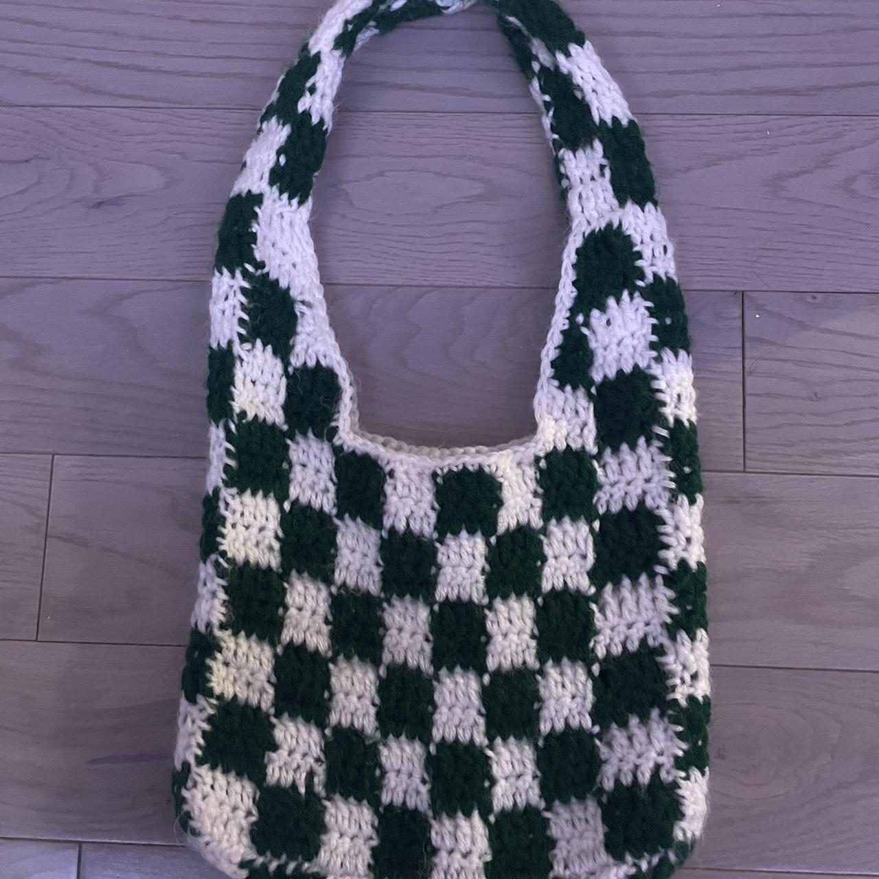 small crochet bag checkers handmade - Depop