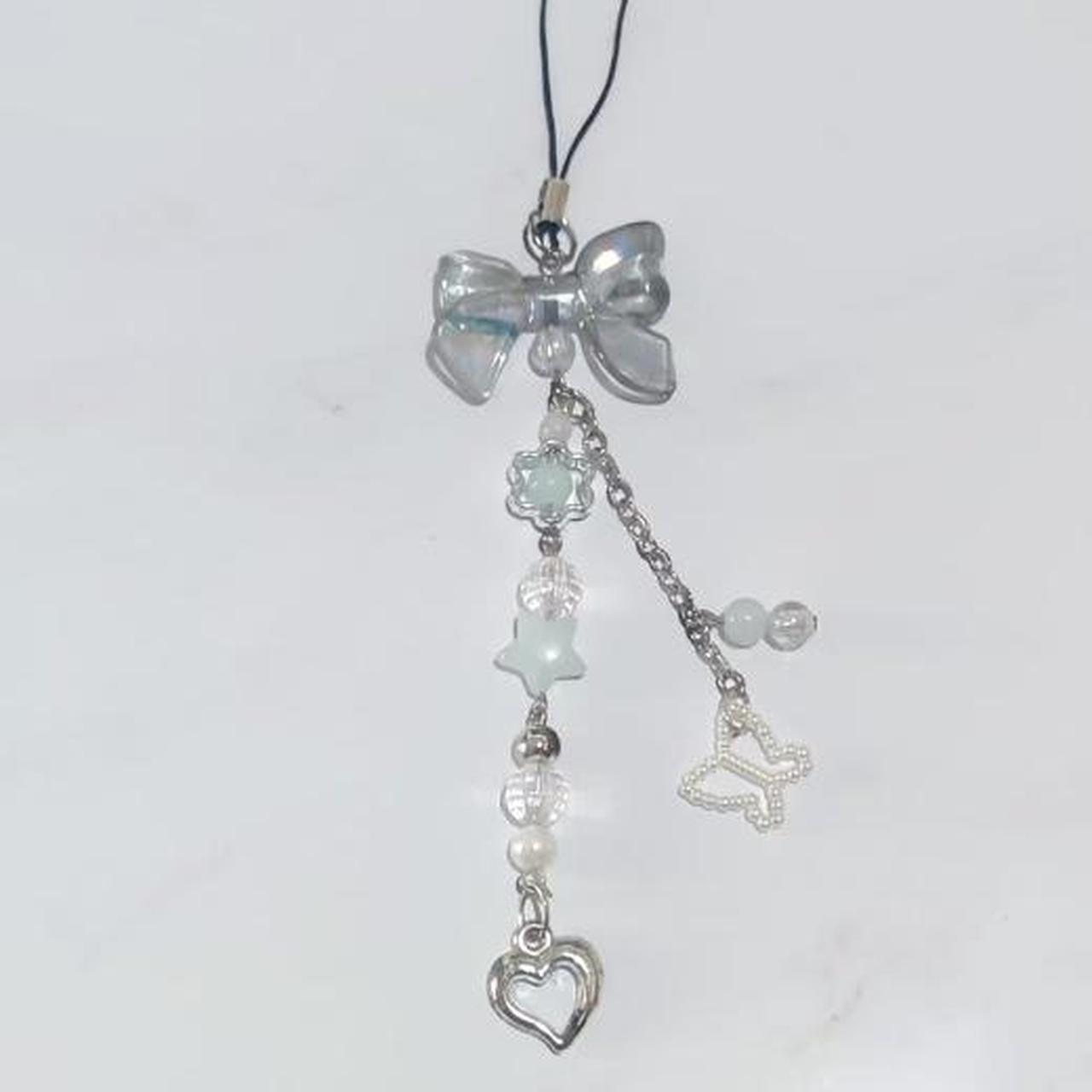 Adorable handmade silver and blue phone charm #cute - Depop