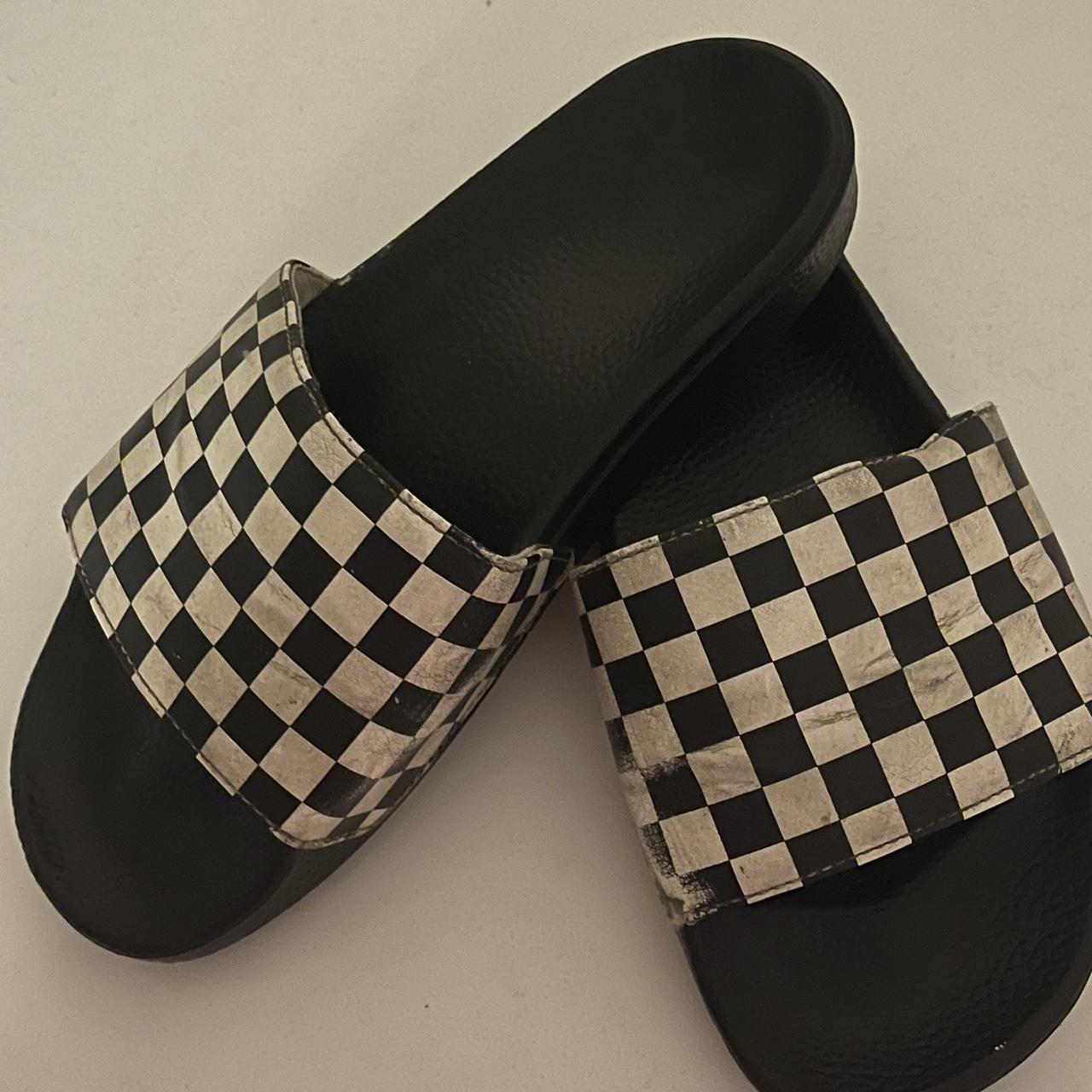 used van checkered slides super comfortable! - Depop