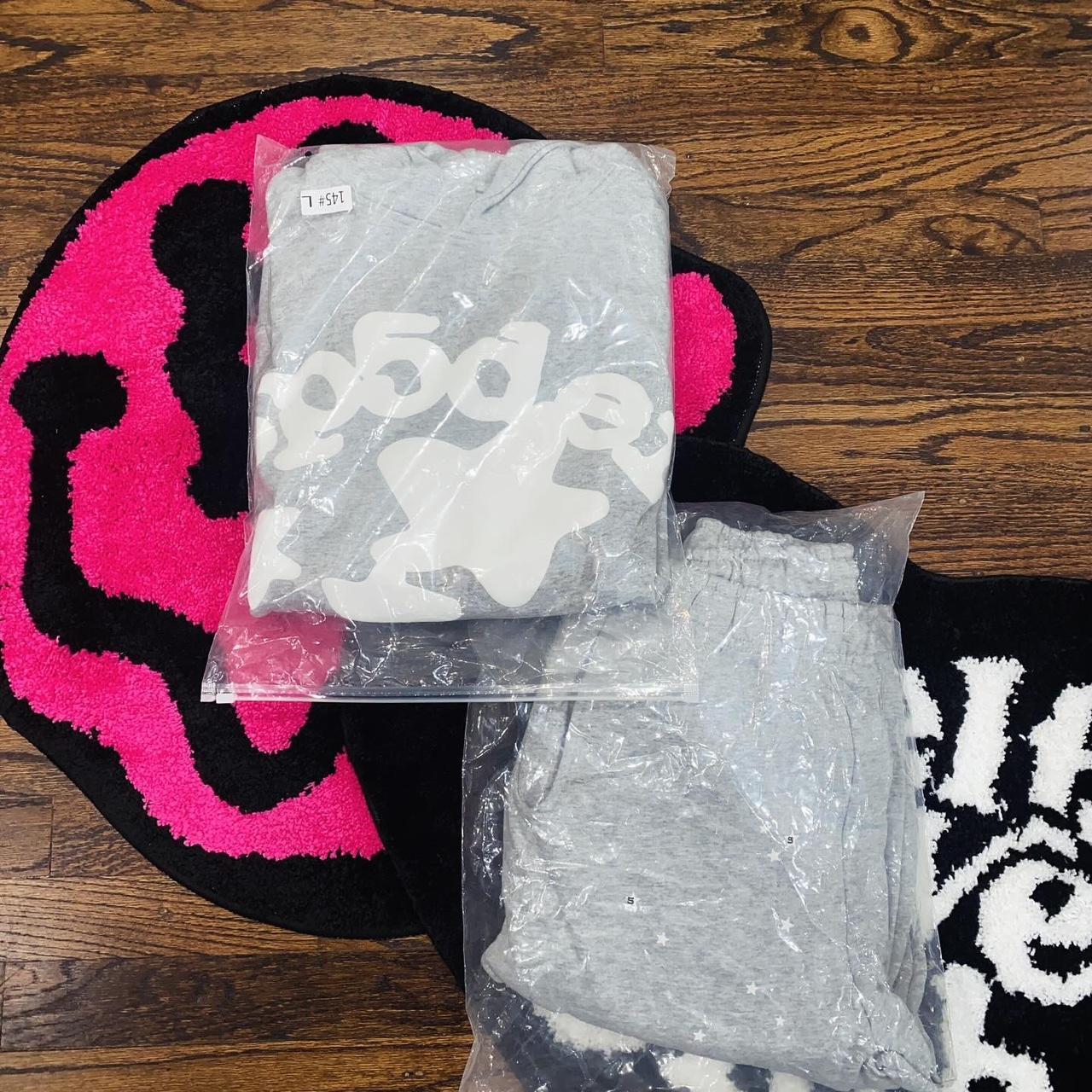 Sp5der grey and white hoodie and pants set Open to... | Depop