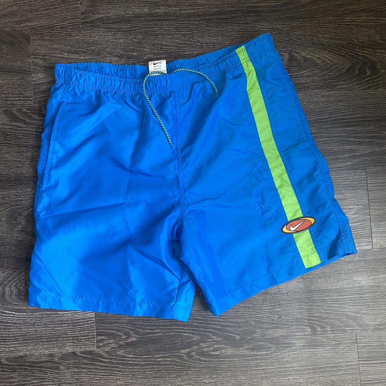 Nike Y2K blue and green swimming trunks, good... - Depop